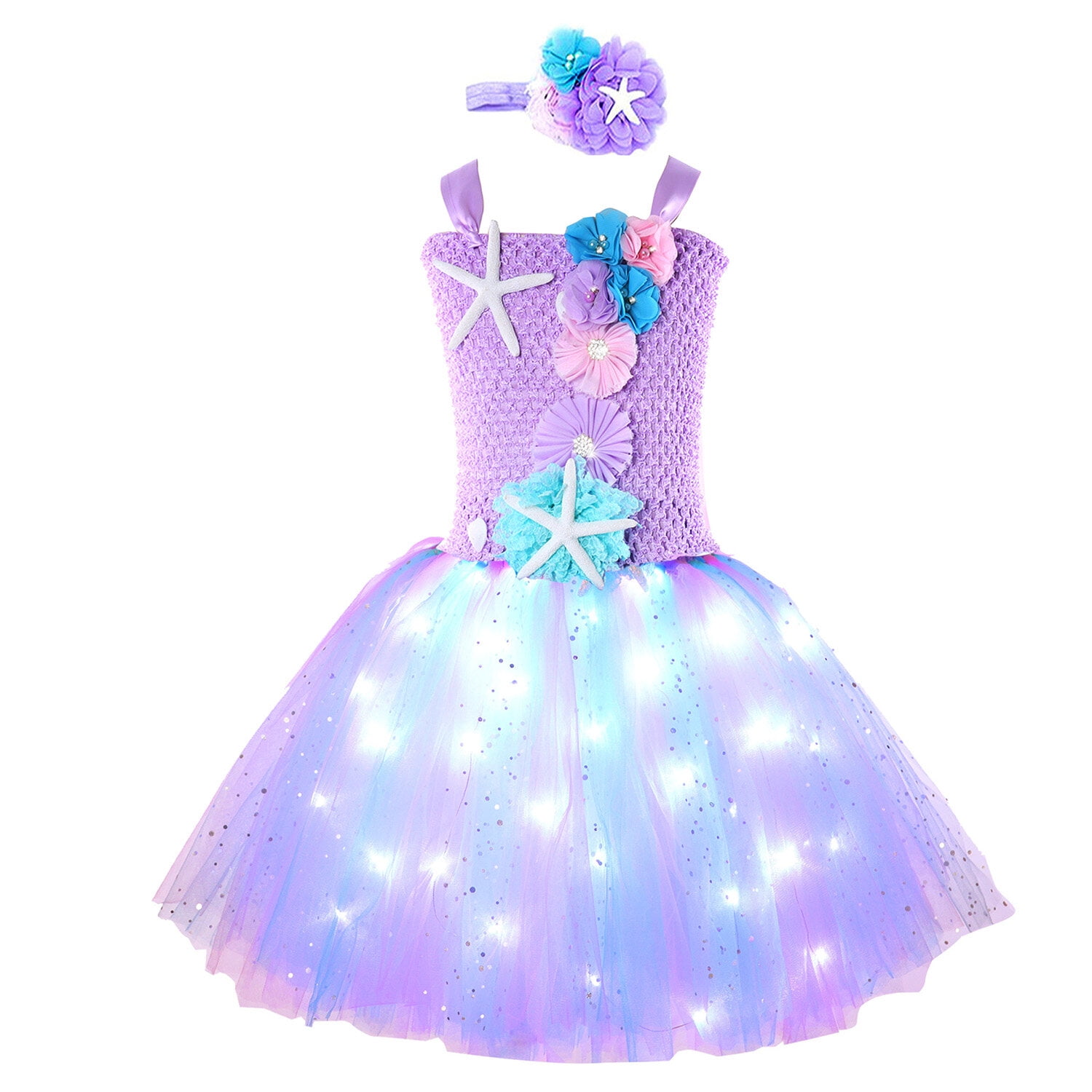 Mermaid Costume for Girls Colored LED Light Up Little Mermaid Princess ...