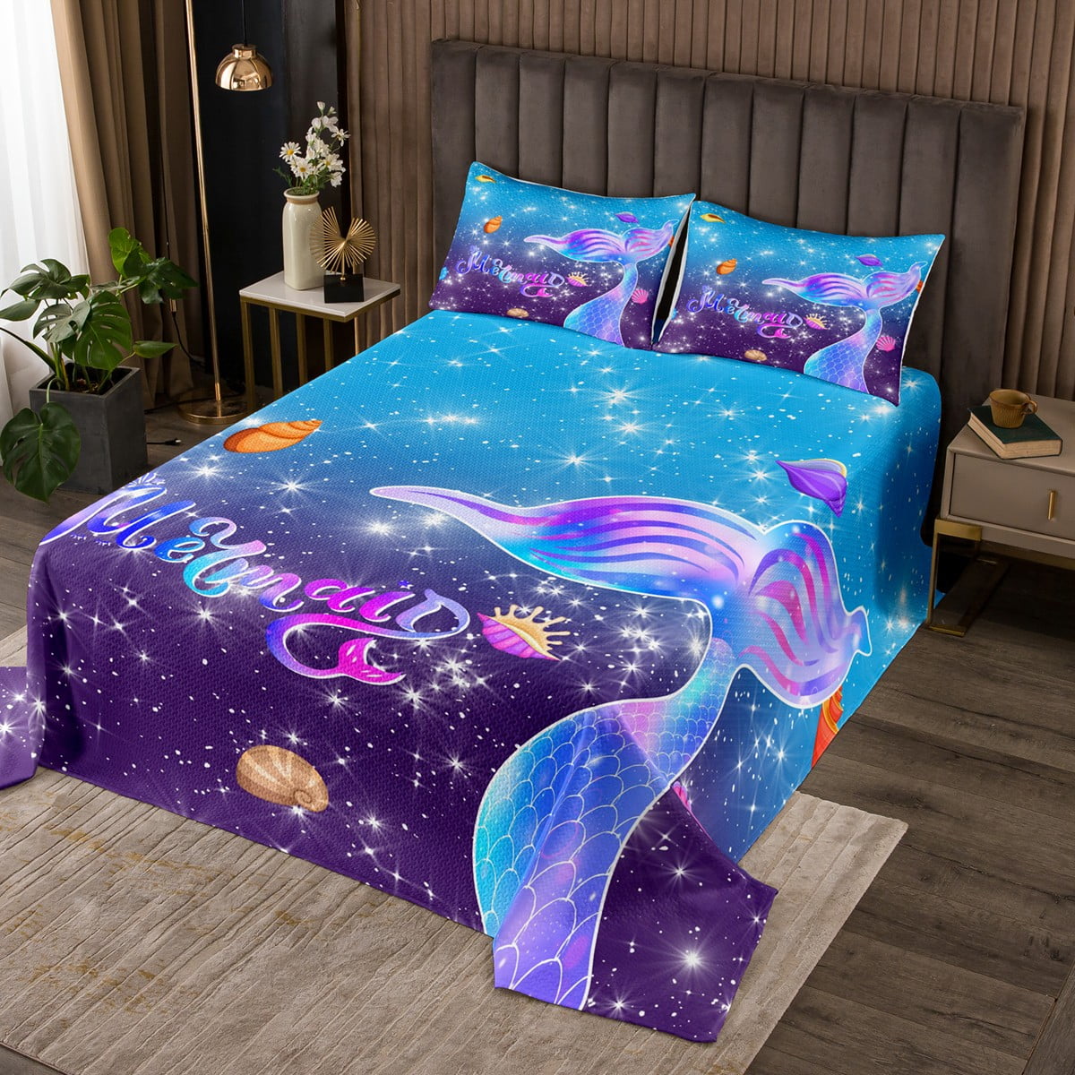Mermaid Coverlet King Size Blue Purple Gradient Bedding King Size ...