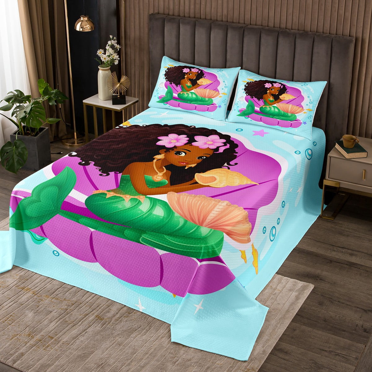 Mermaid Coverlet Queen Size Princess Bedding Queen Size, Ocean Conch ...