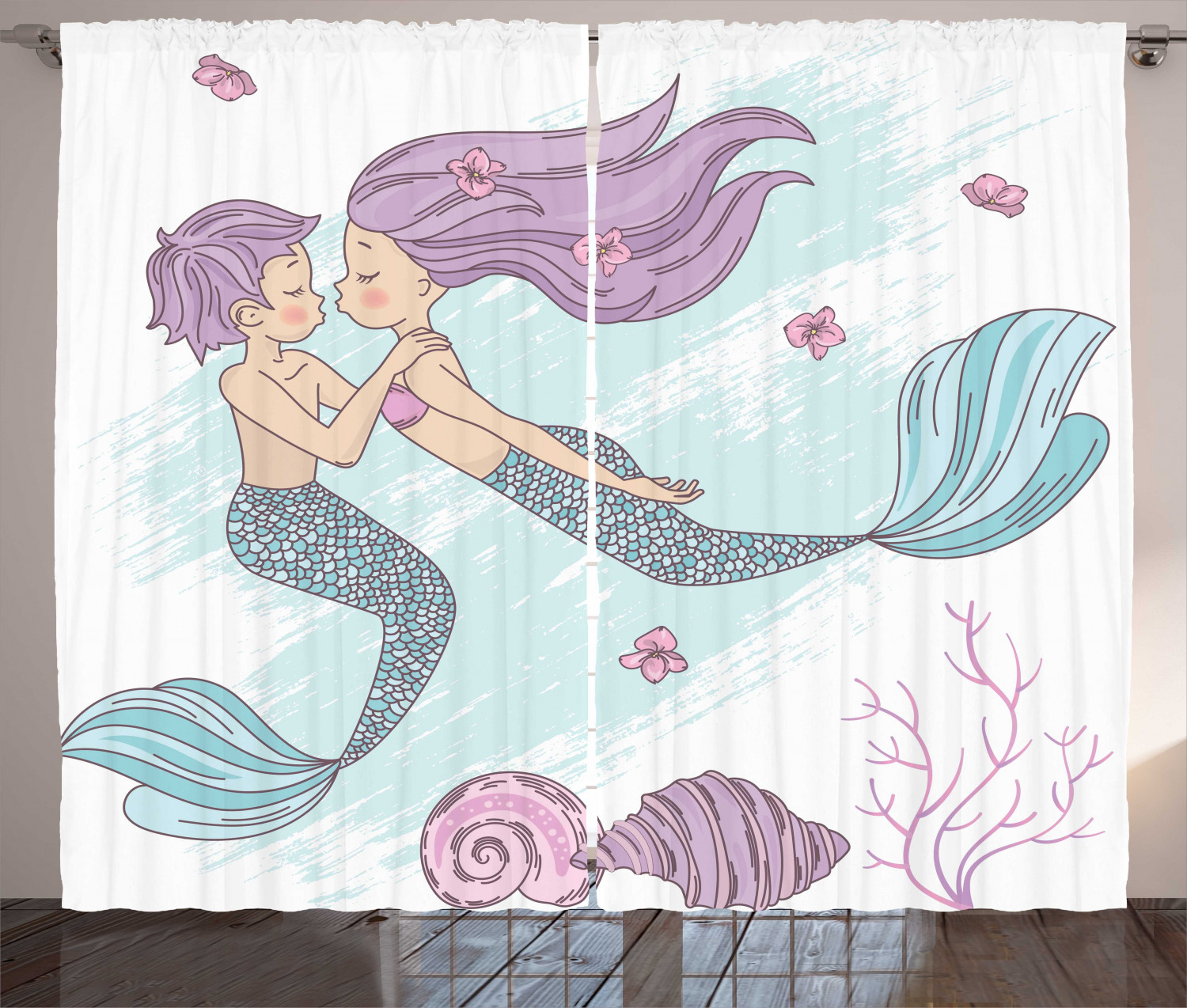 Ambesonne Mermaid Curtains 2 Panel Set, Underwater Couple, 108" x 90 ...