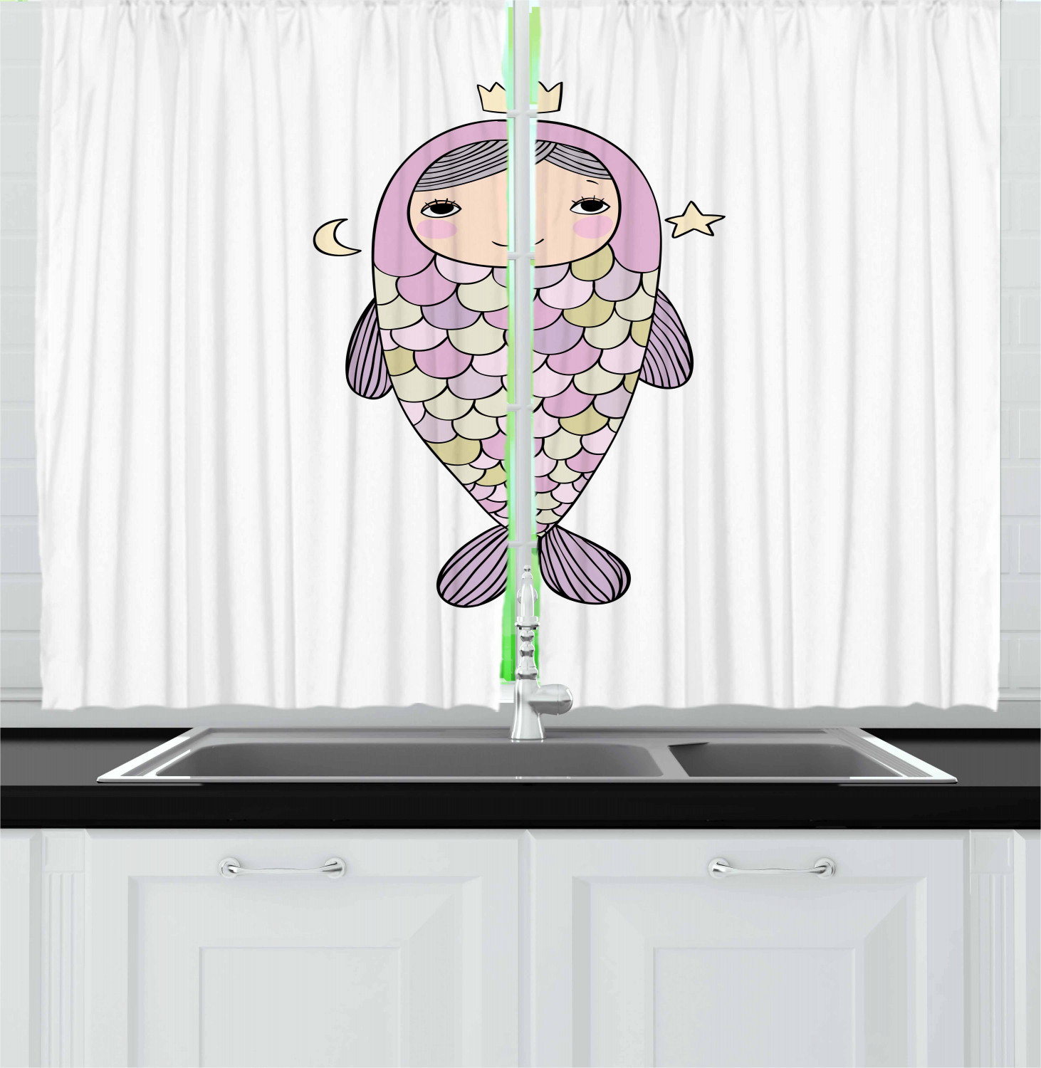 Mermaid Curtains 2 Panels Set, Fantasy Sea Life Mythological Character ...
