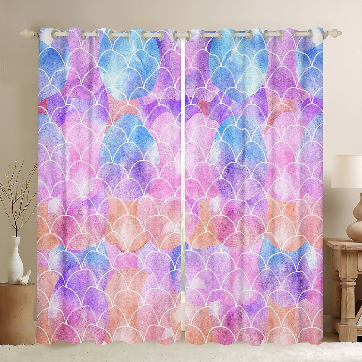Mermaid Curtains & Drapes Bedroom Mermaid Scale Curtains Ocean Sea ...