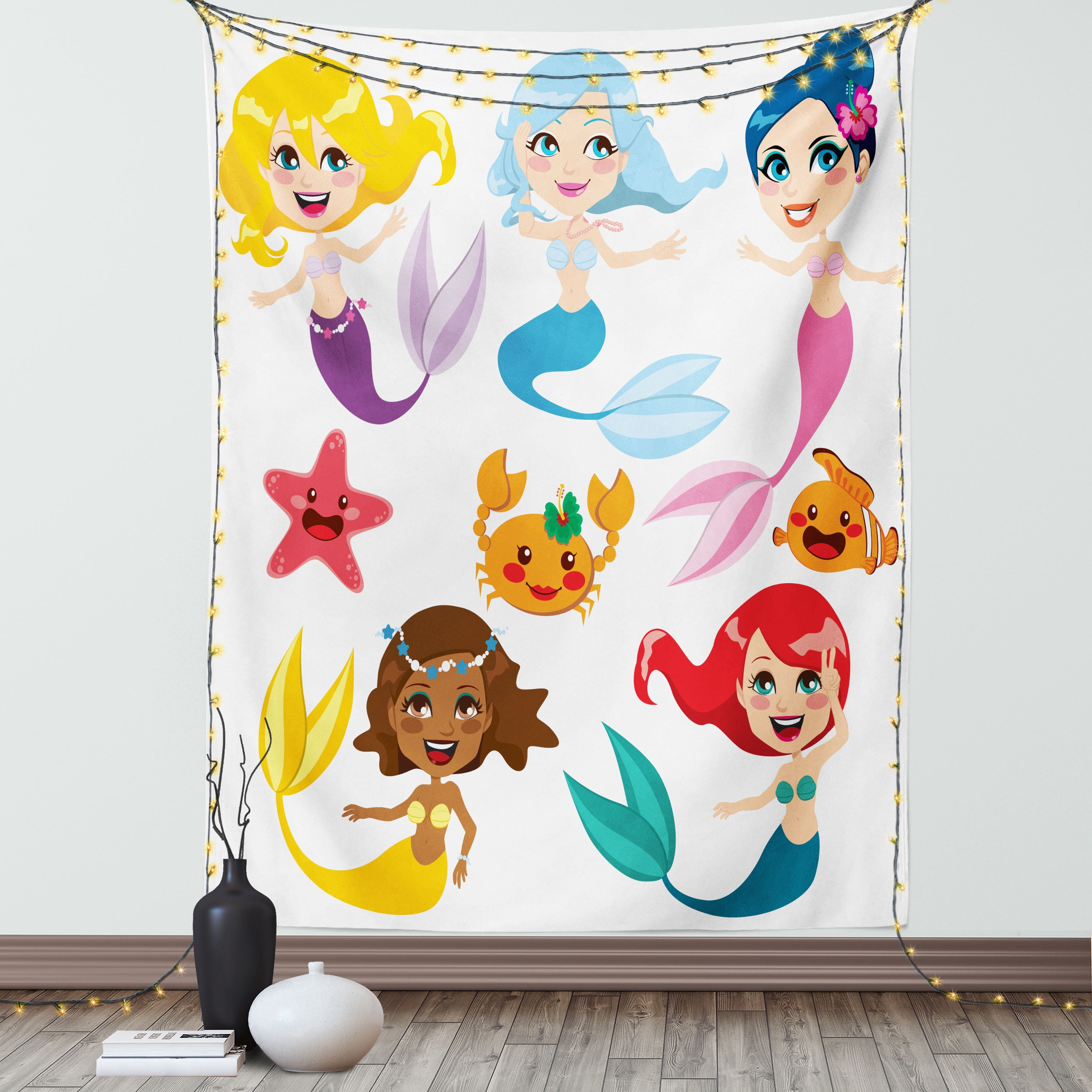 Mermaid Decor Wall Hanging Tapestry, Collection Of Cute Colorful ...