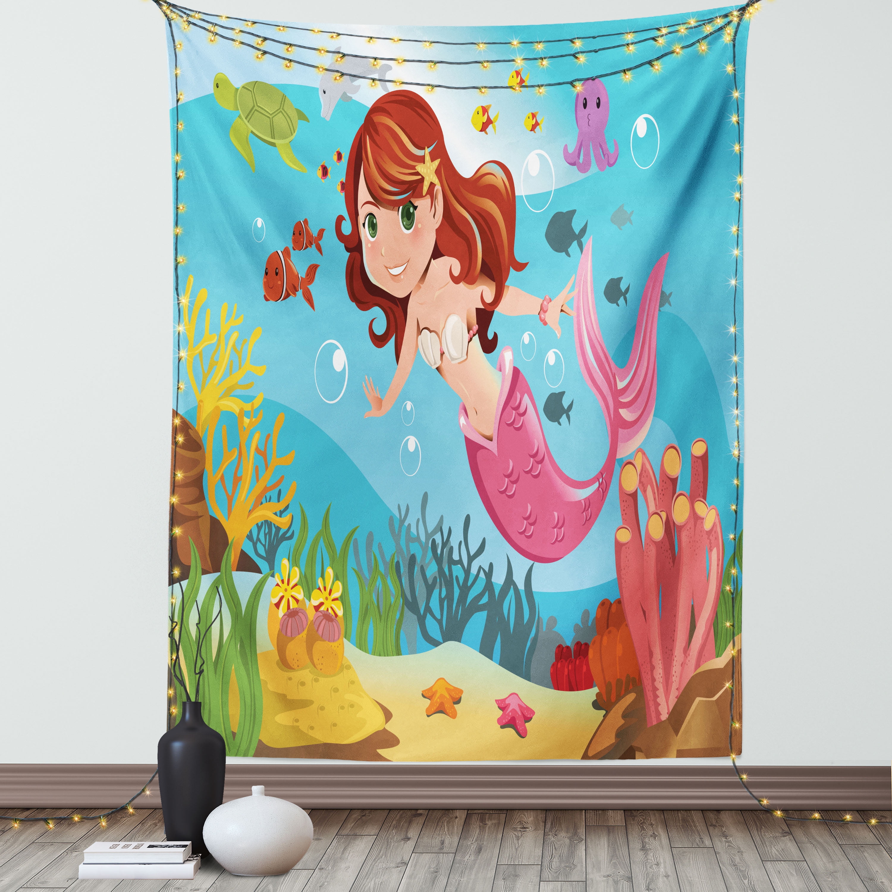 Mermaid Decor Wall Hanging Tapestry, Mermaid Swimming Underwater In The ...