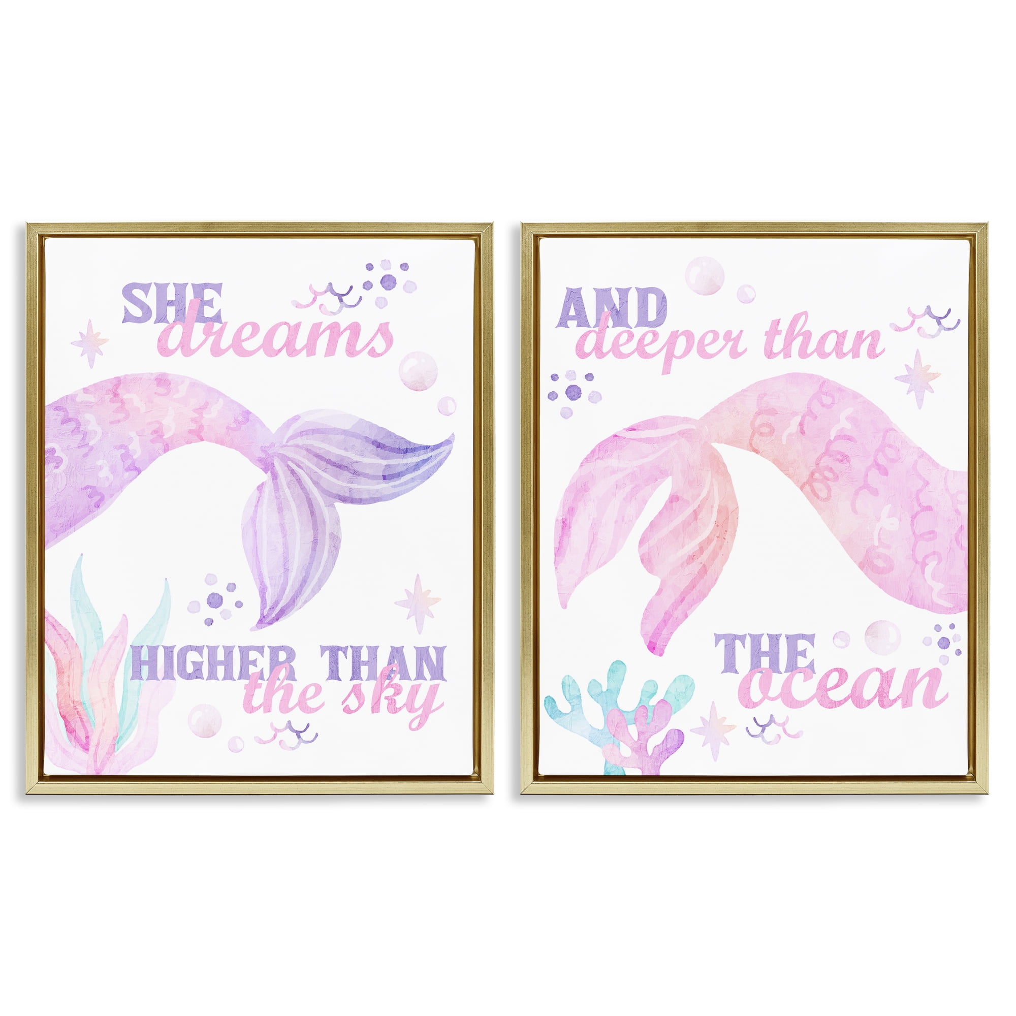 Mermaid Dreams Ocean & Sky 2 Piece Gold Framed Floater Canvas Set ...