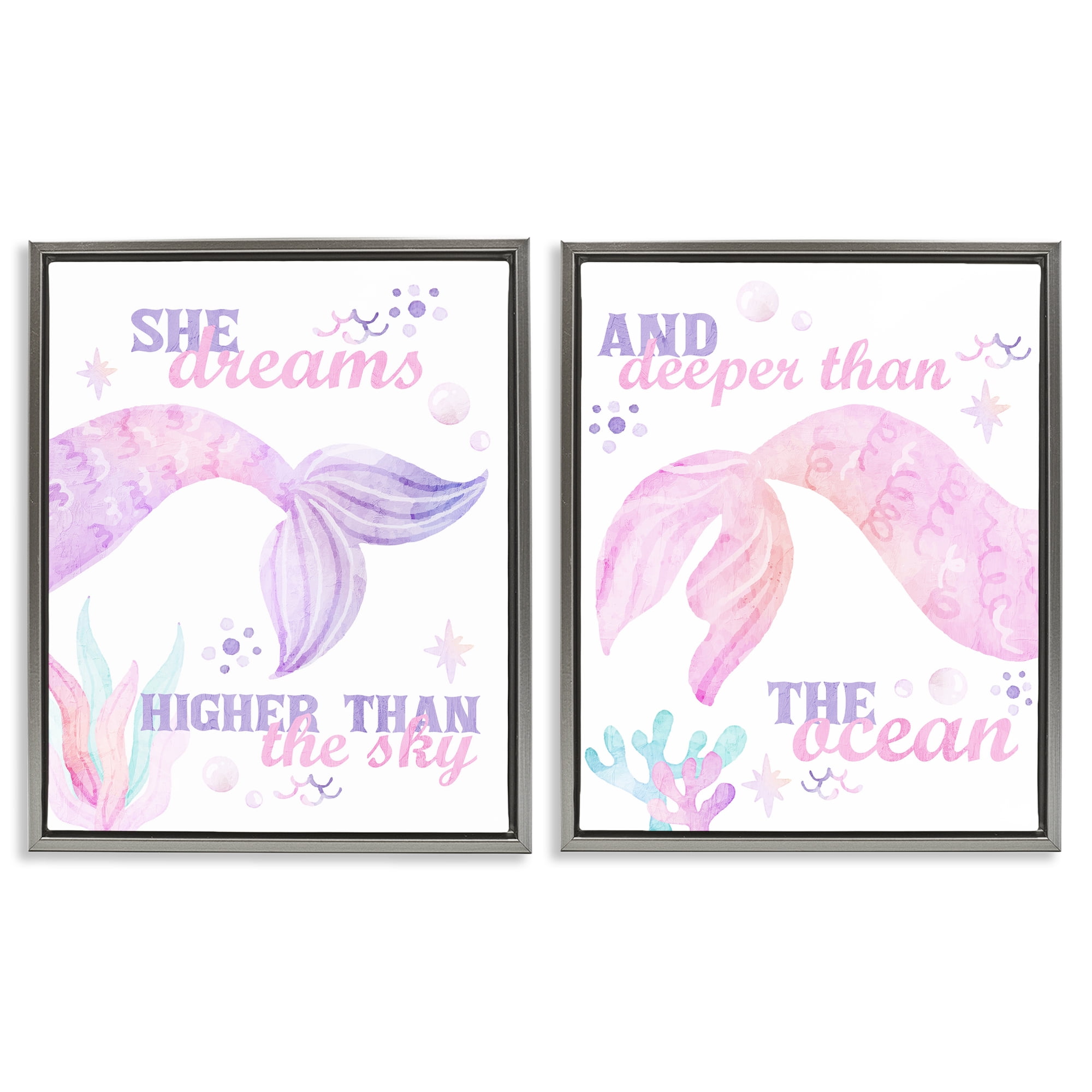 Mermaid Dreams Ocean & Sky 2 Piece Gray Framed Floater Canvas Set ...