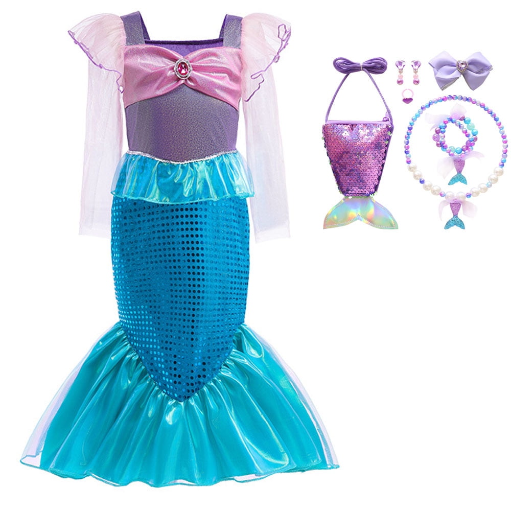 Mermaid Dress for Girls Ariel Princess Costume Christmas Birthday Dress ...