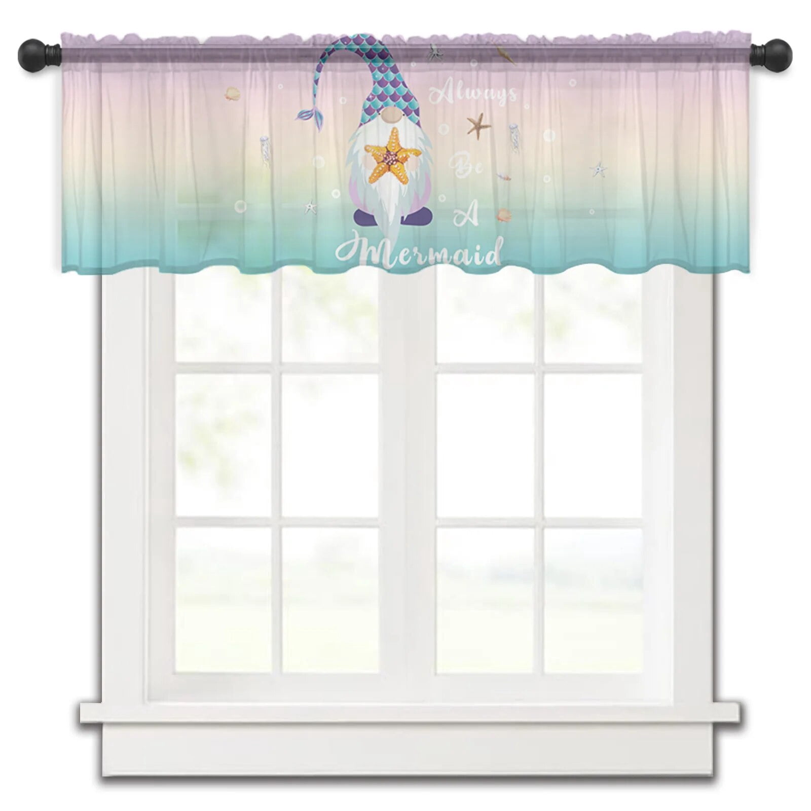 Mermaid Dwarf Star Shell Sea Short Sheer Window Curtain Tulle Curtains ...