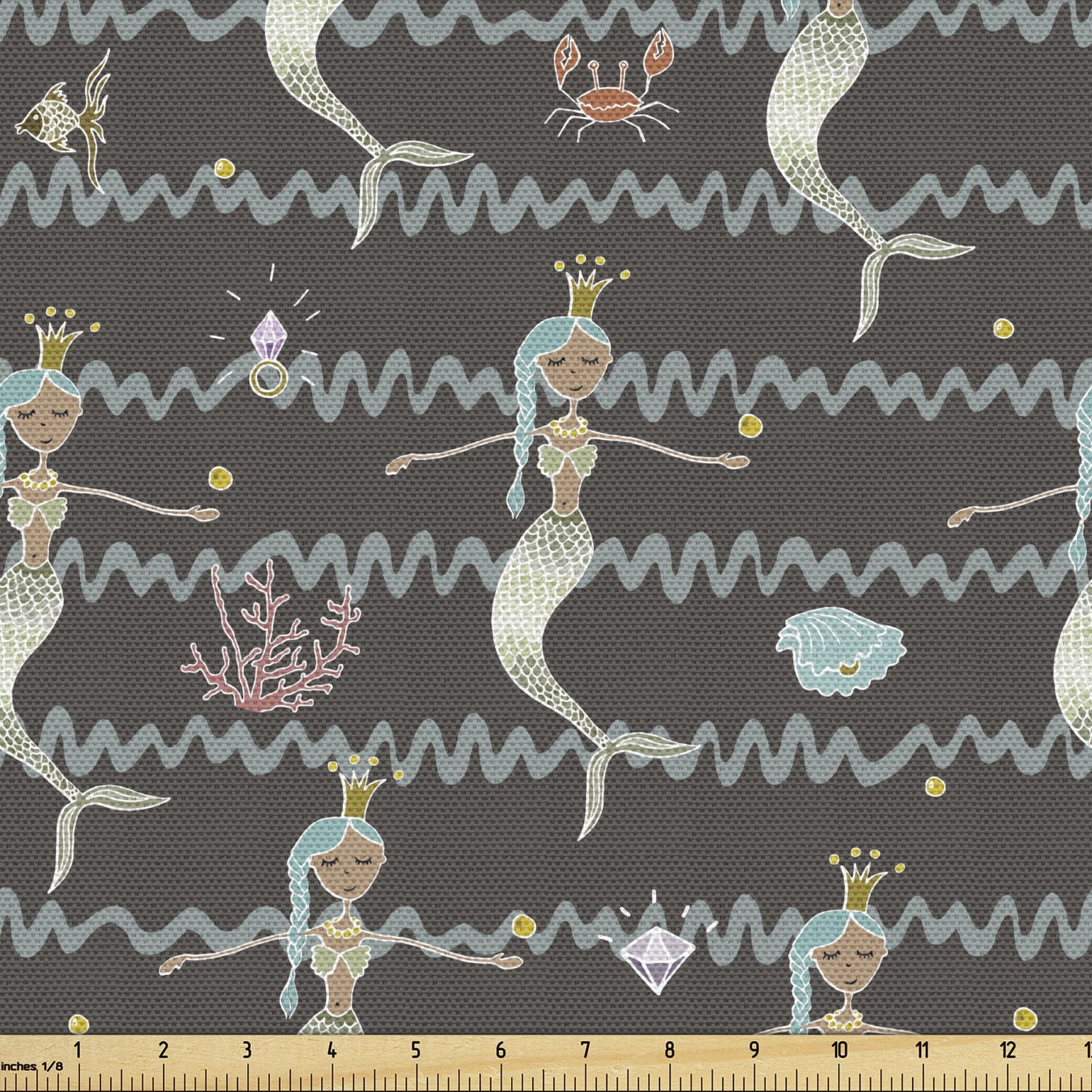 Mermaid Fabric by the Yard, Continuous Aqua Girl with Swimming Tail ...