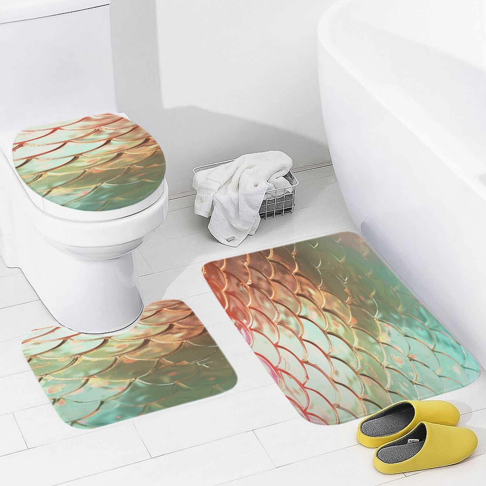 Mermaid Fish Scales Bathroom Mats Set 3-piece Bath Mats , Floor Rug ...