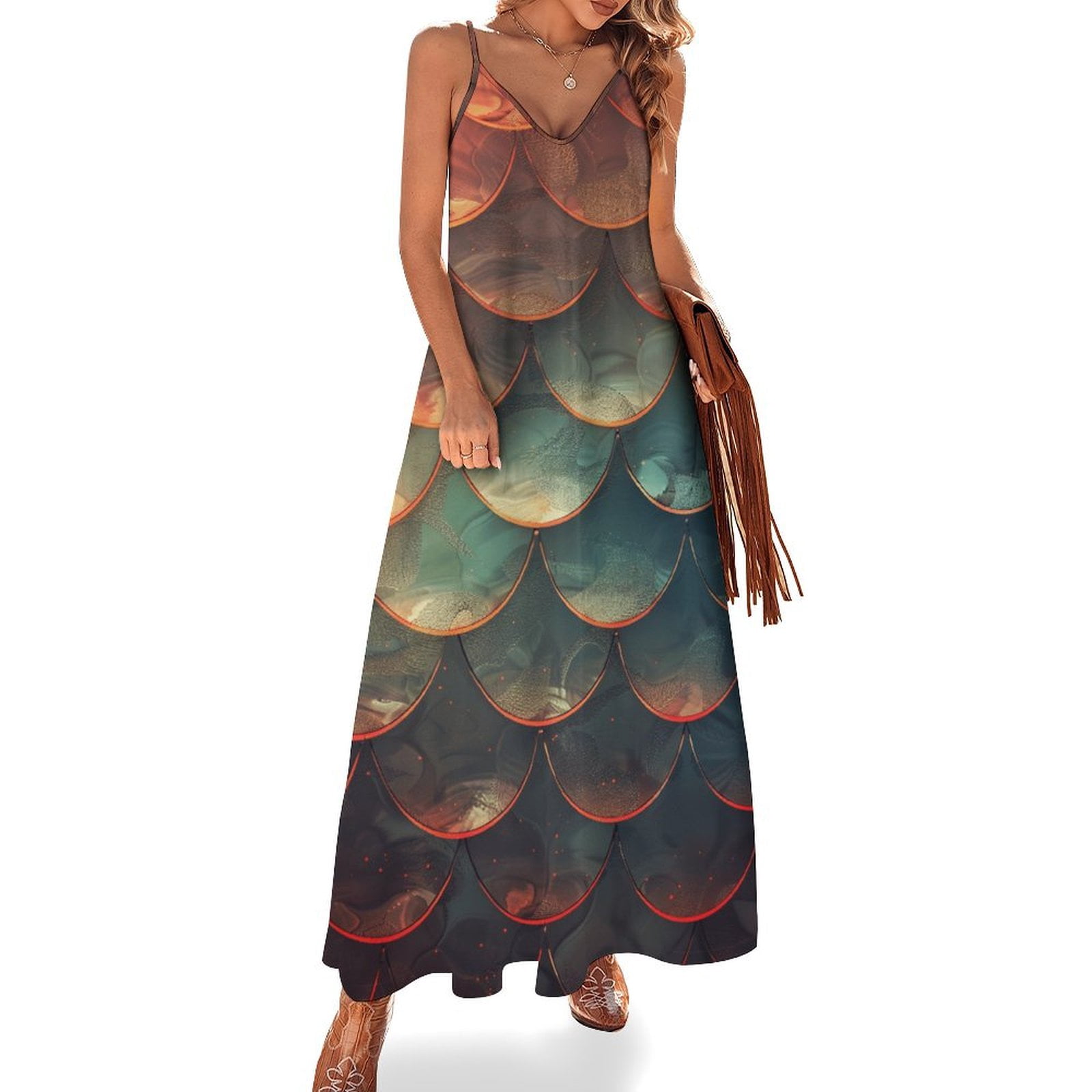 Mermaid Fish Scales Design Sleeveless Dress Woman Fashion Long Dresses ...