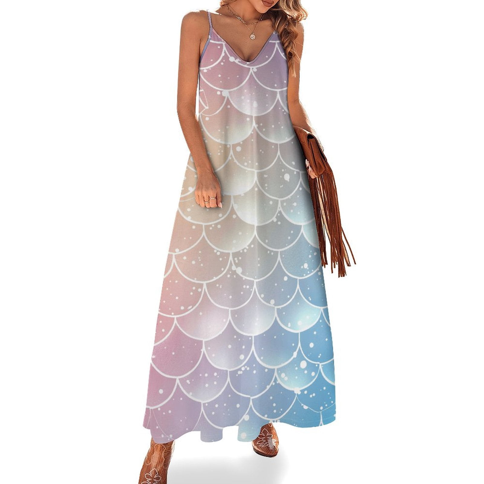 Mermaid Fish Scales Design Sleeveless Dress Woman Fashion Long Dresses ...