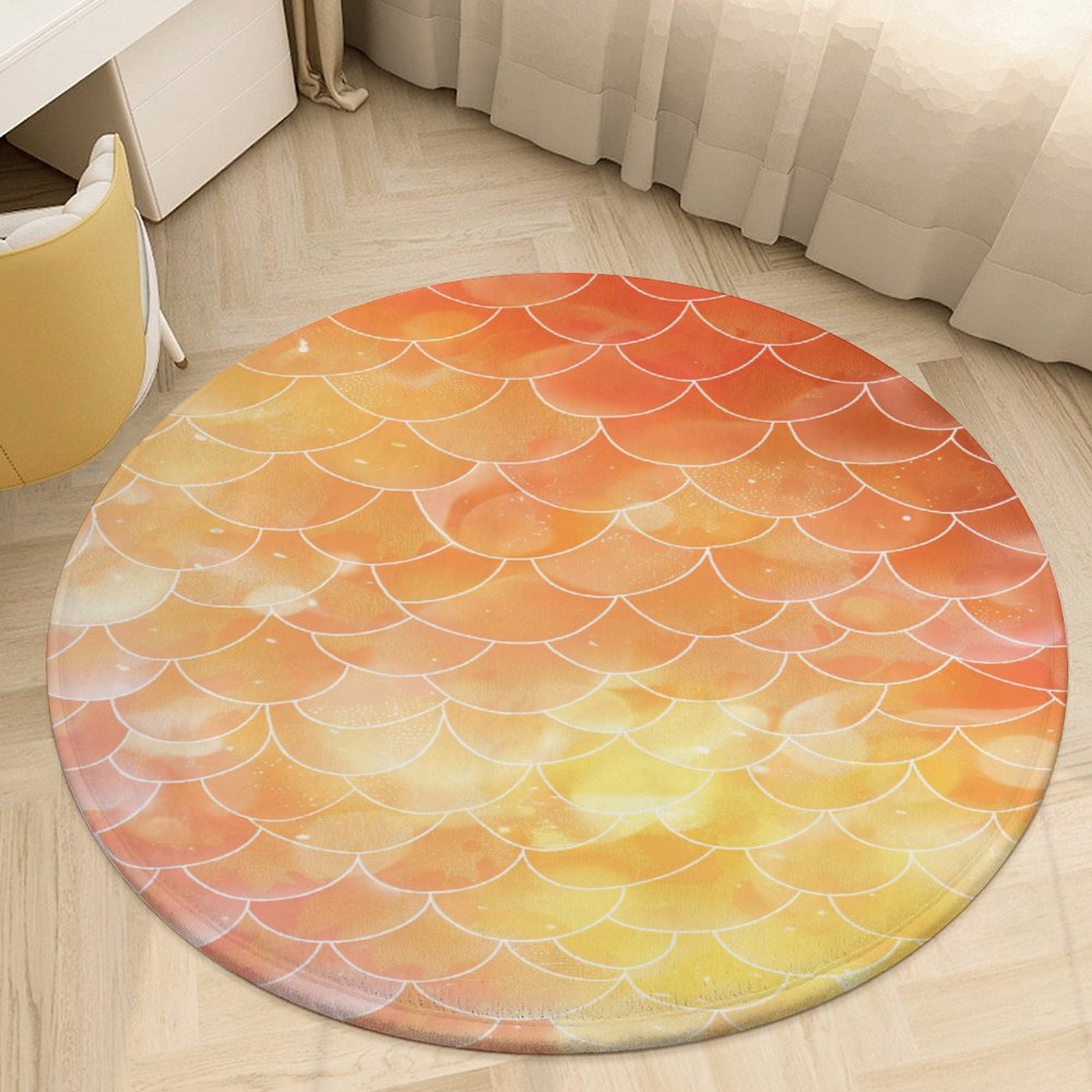 Mermaid Fish Scales Floral Medallion Round Rug - Small Round Area Rug ...