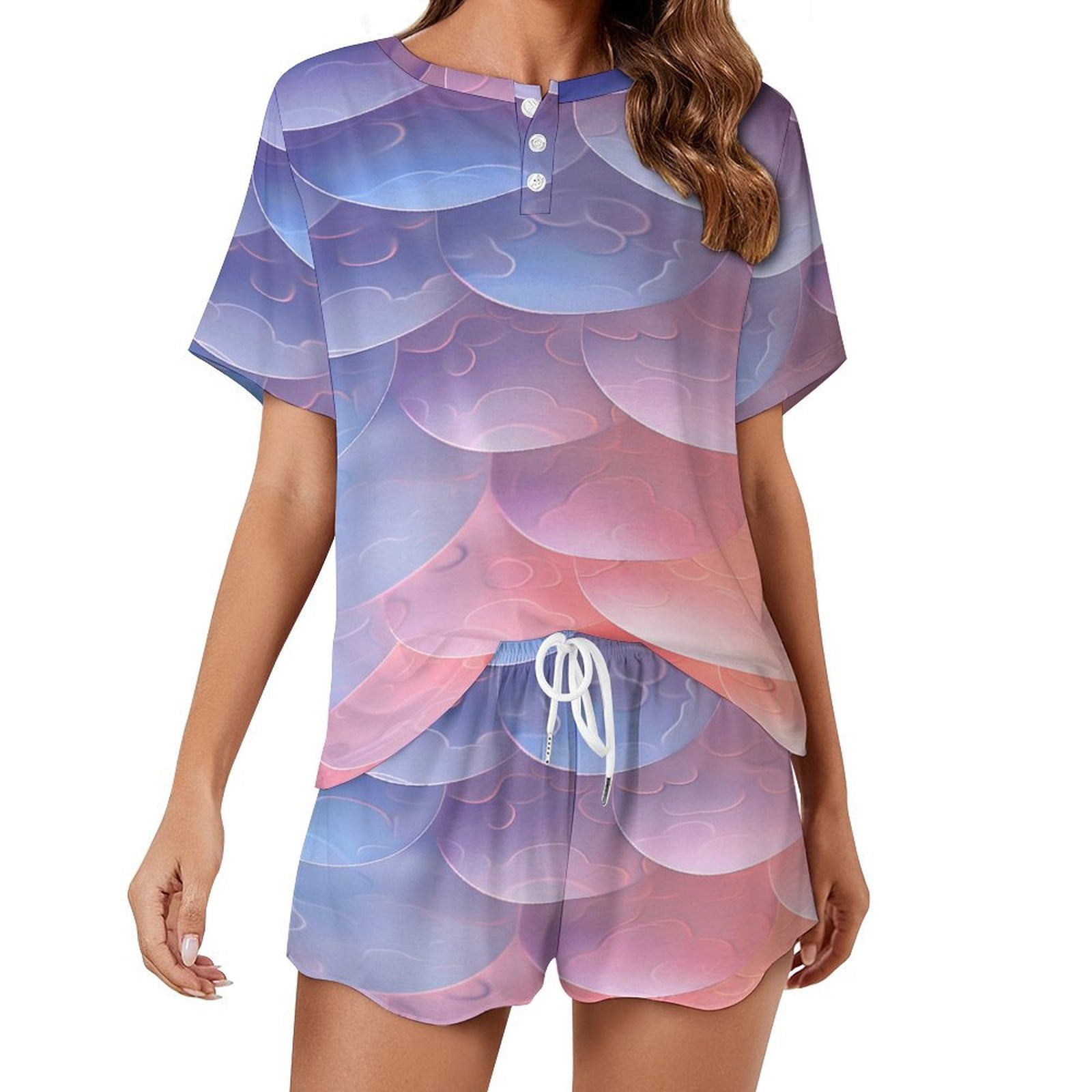 Mermaid Fish Scales Print Women'S Pajamas Set Summer Sleepwear Sets 2 ...
