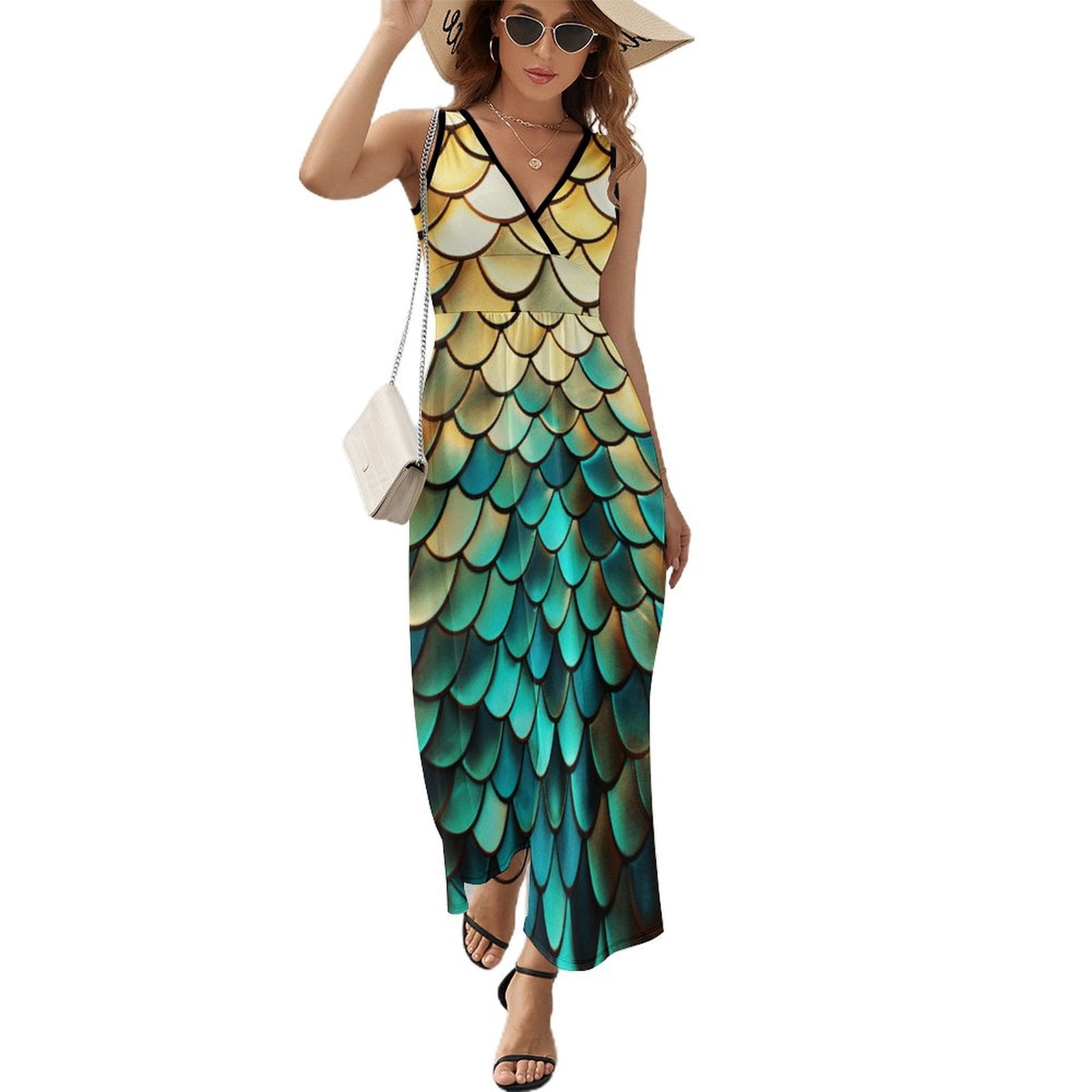 Mermaid Fish Scales Sleeveless Dress Woman Fashion Long Dresses Women's ...