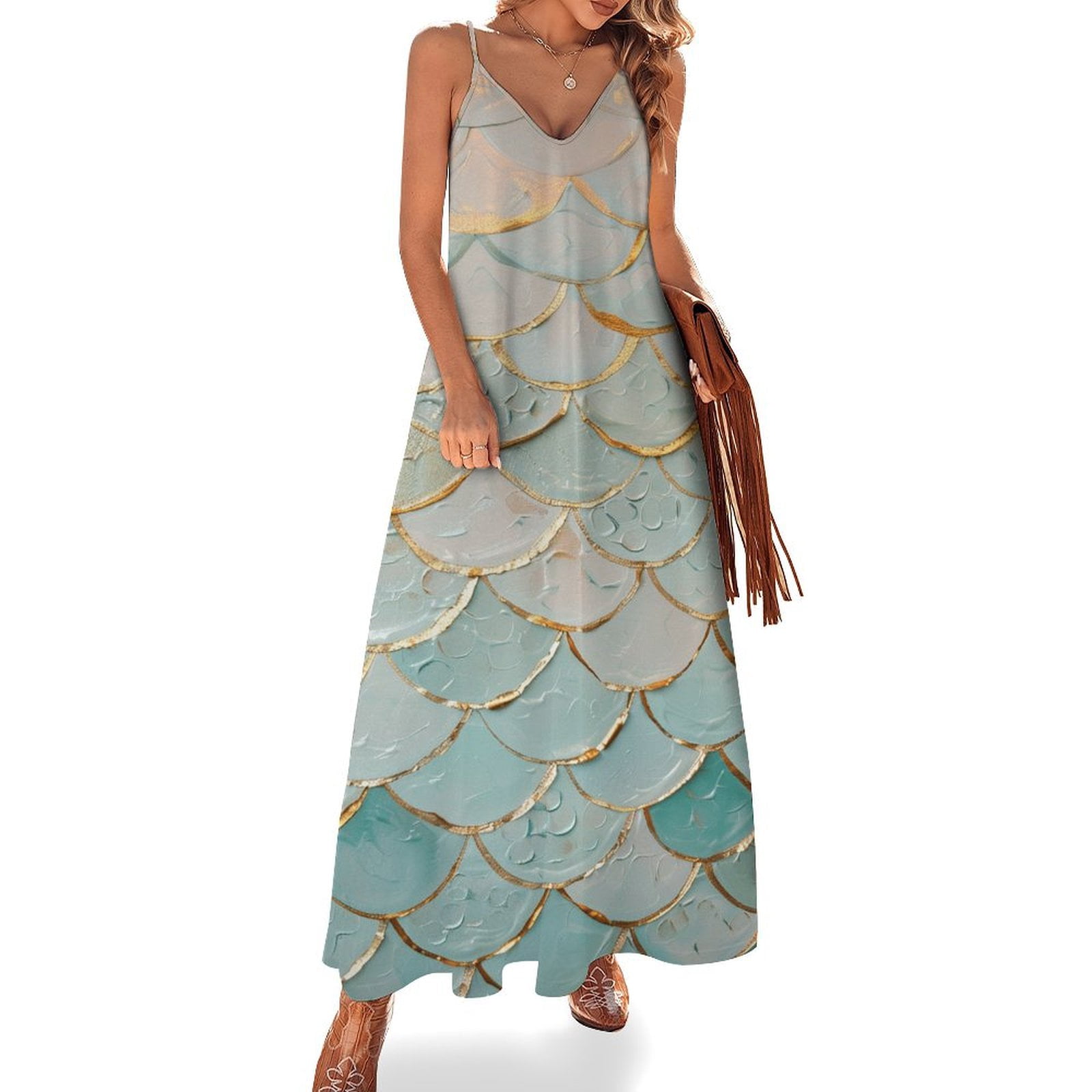 Mermaid Fish Scales Sleeveless Dress Women's Luxury Party Dress ...