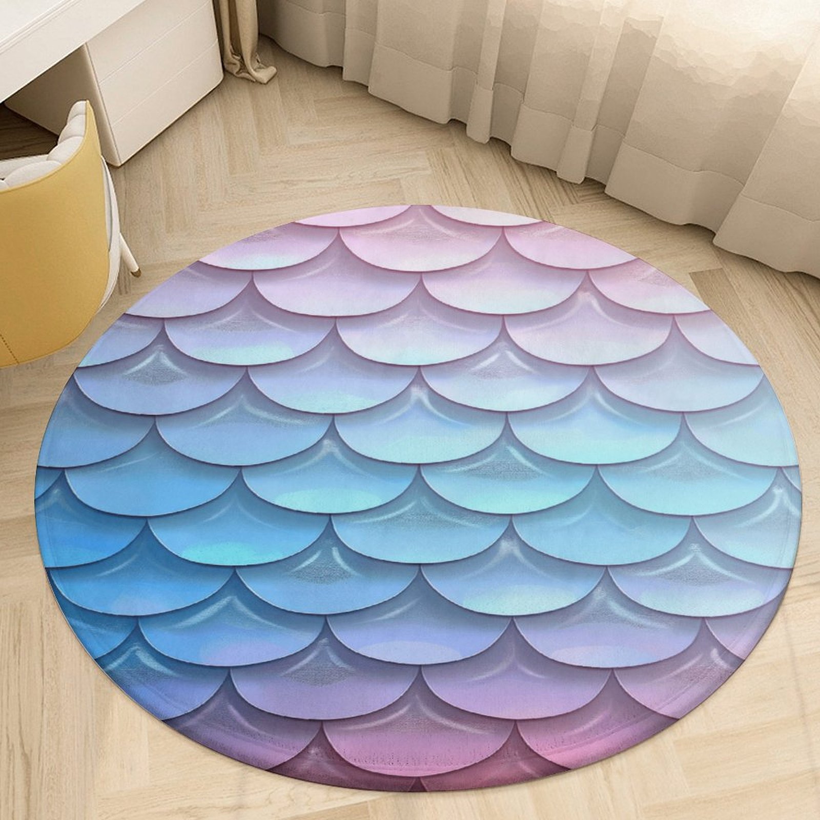 Mermaid Fish Scales Washable Round Rug -Circle Area Rugs for Bedroom ...