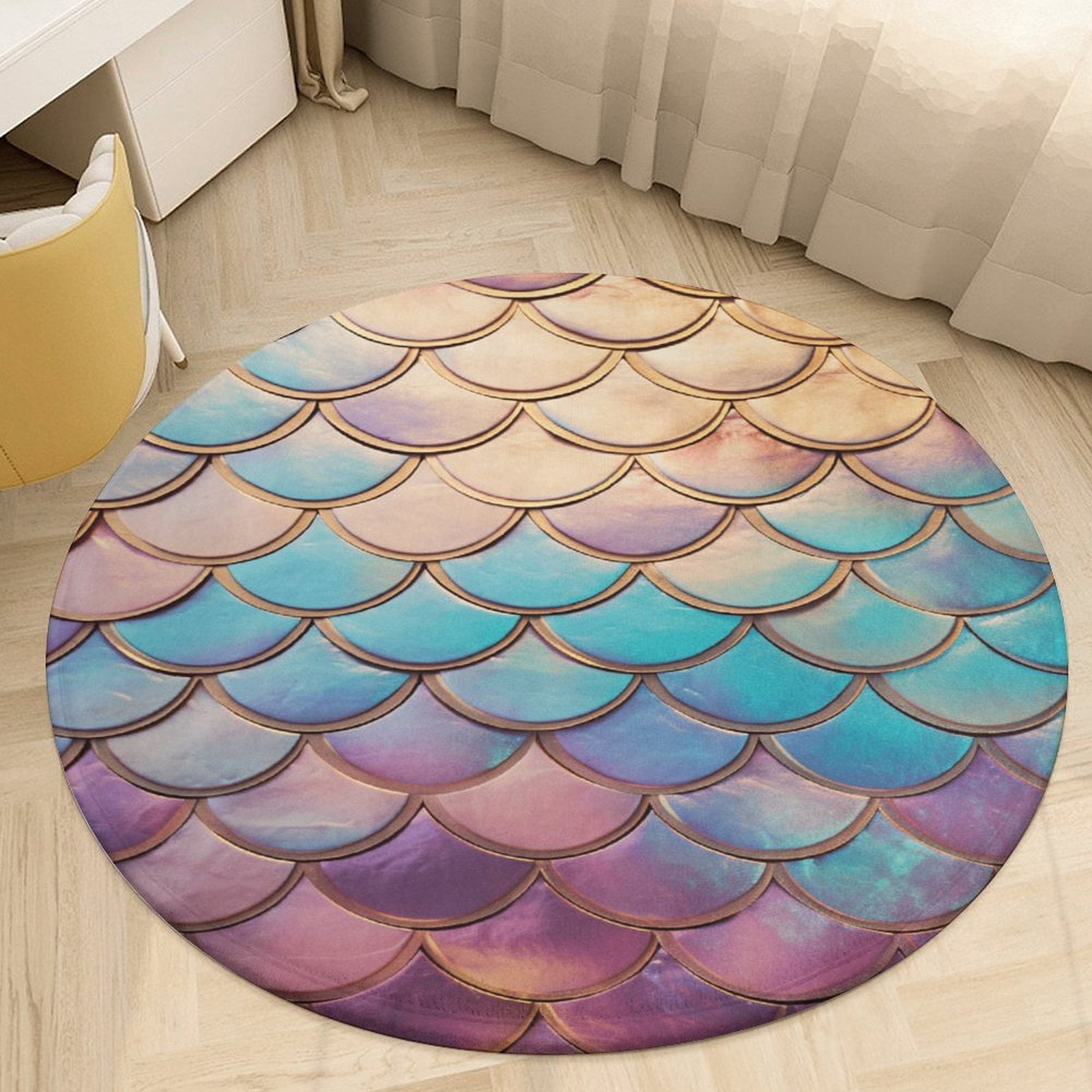 Mermaid Fish Scales Washable Round Rug -Circle Area Rugs for Nursery ...