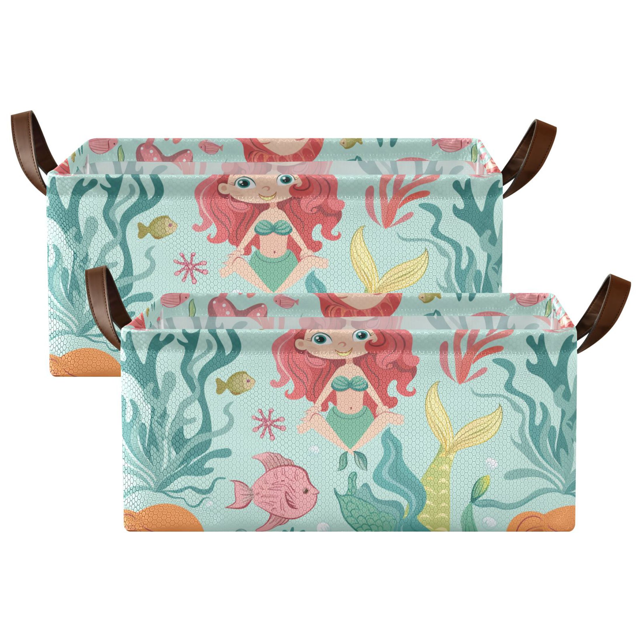 Mermaid Fish Seaweed 2 Pcs Collapsible Storage Bins Fabric Shelf ...