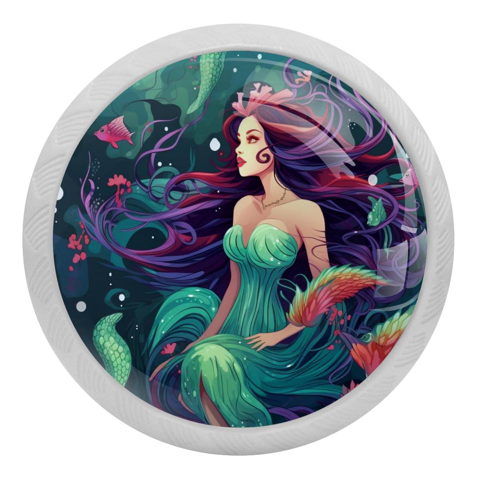 Mermaid Fluorescent Drawer Pulls with Screws - Round 4-Pack, Glow-in ...