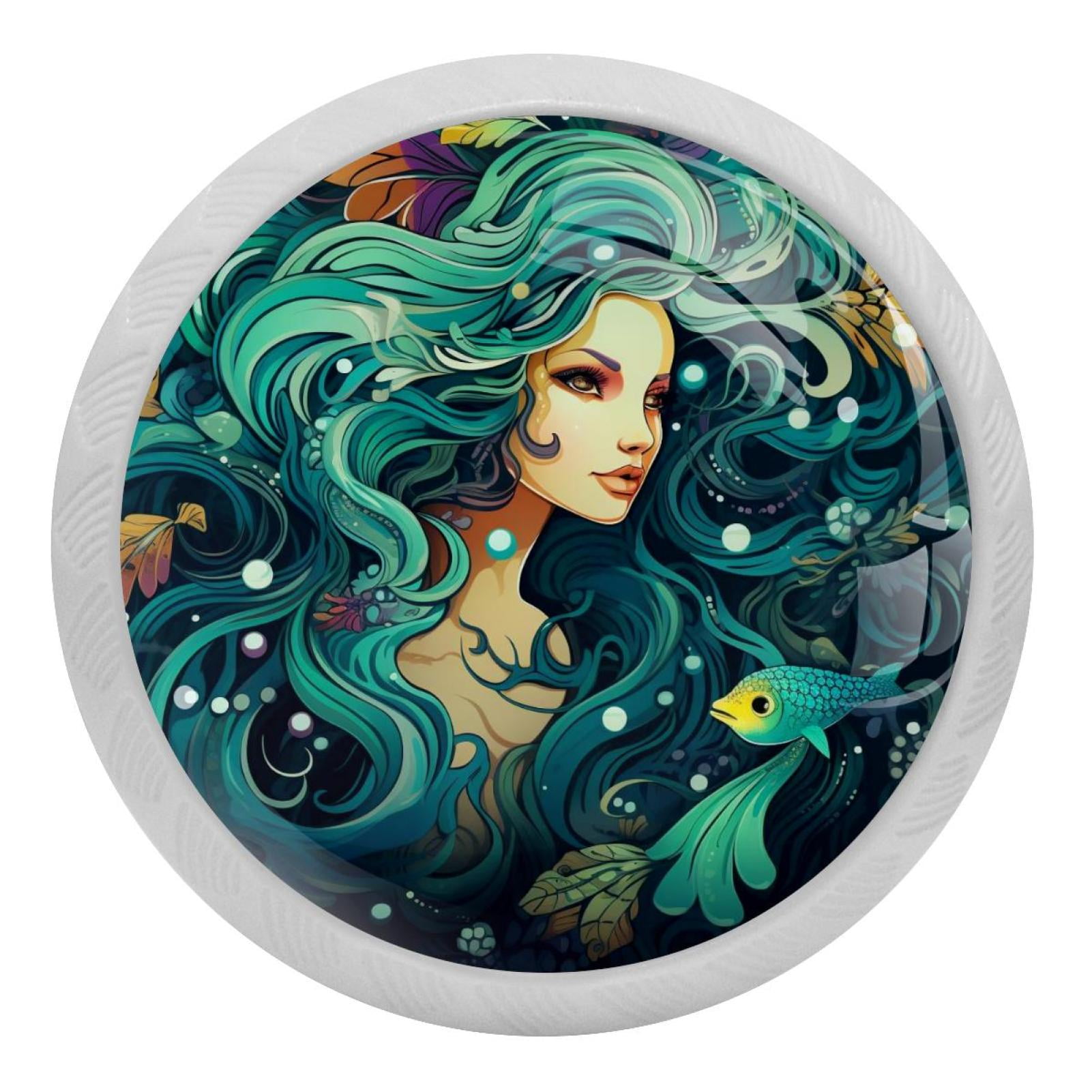 Mermaid Fluorescent Drawer Pulls with Screws - Round 4-Pack, Glow-in ...
