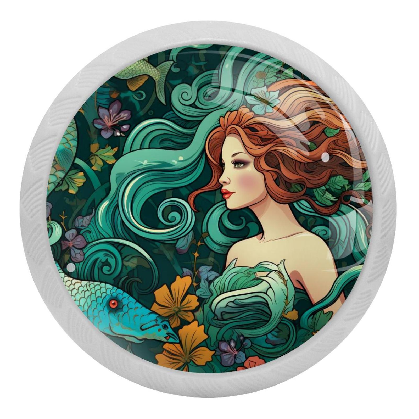 Mermaid Fluorescent Drawer Pulls with Screws - Round 4-Pack Glow-in-the ...