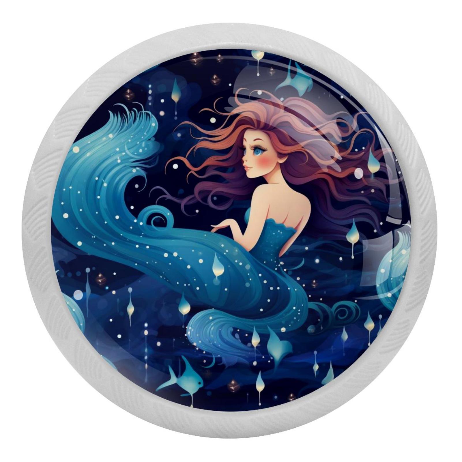 Mermaid Fluorescent Drawer Pulls with Screws: Round 4-Pack of Glow-in ...