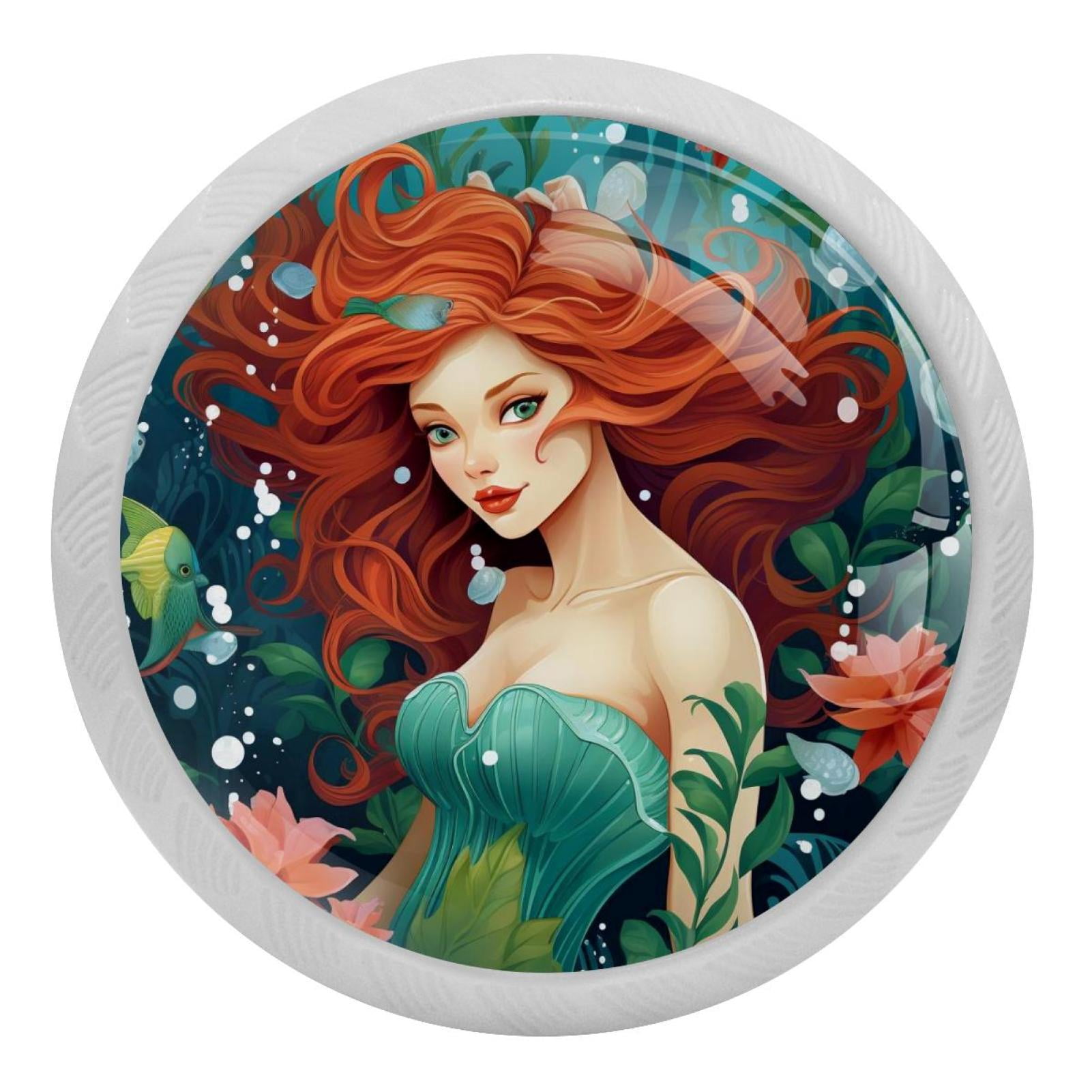 Mermaid Fluorescent Drawer Pulls with Screws - Round 4-Pack Glow-in-the ...