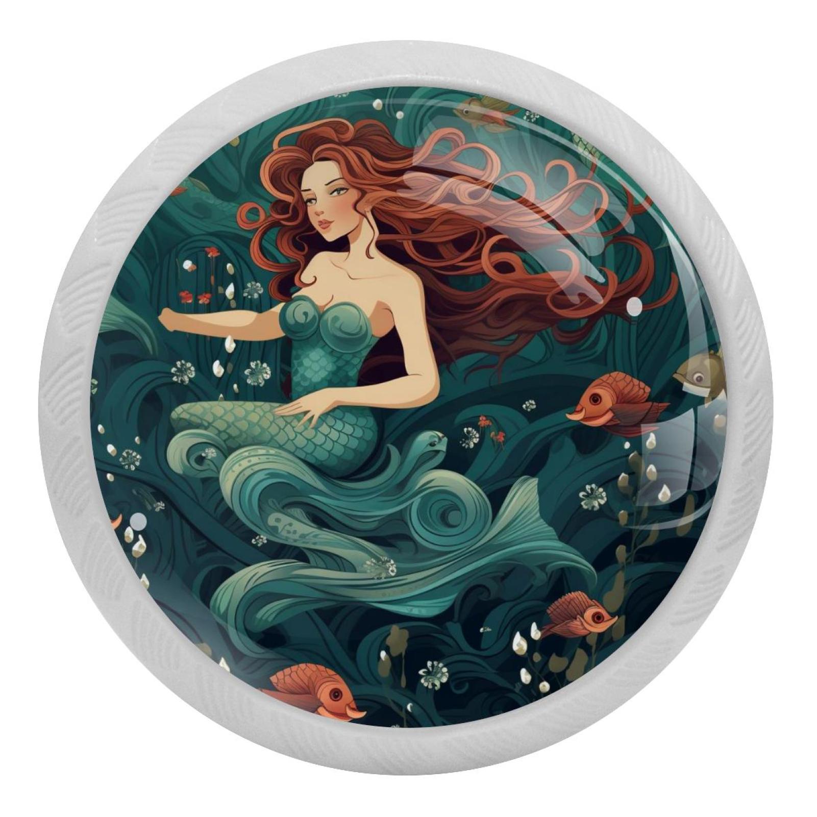 Mermaid Fluorescent Drawer Pulls with Screws - Round 4-Pack Glow-in-the ...