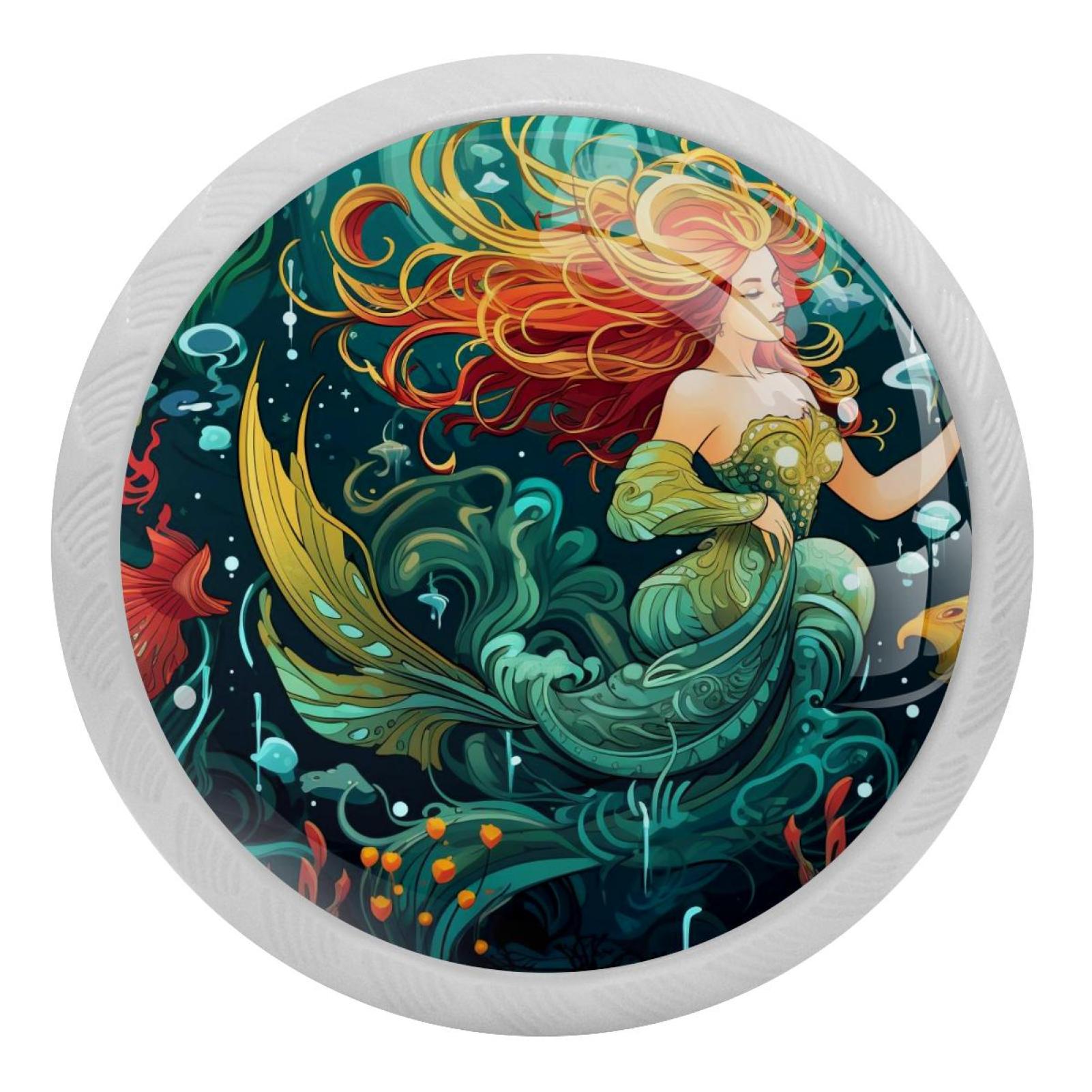 Mermaid Fluorescent Drawer Pulls with Screws: Round 4-Pack Glow-in-the ...