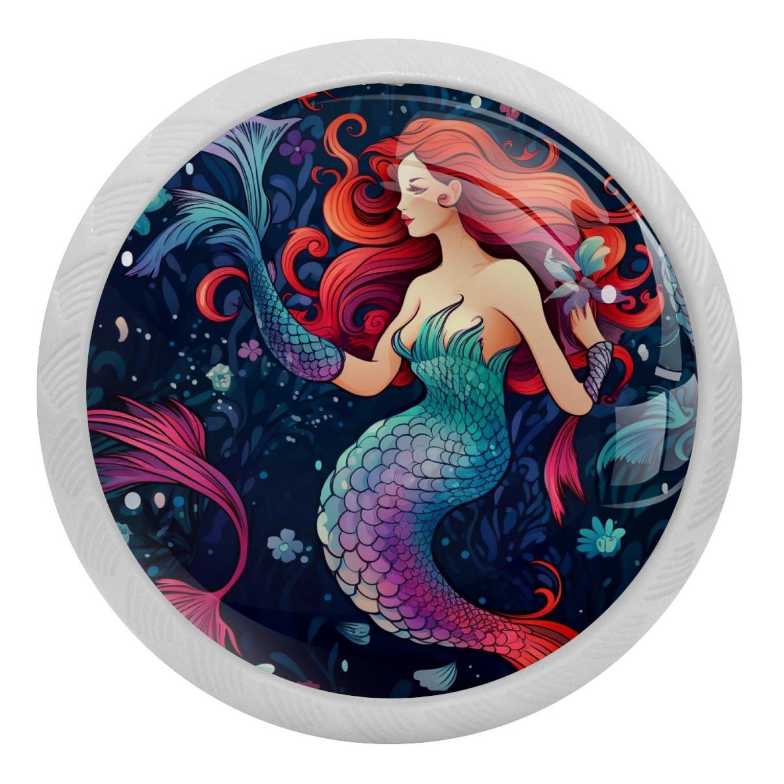 Mermaid Fluorescent Drawer Pulls with Screws - Round 4-Pack Glow-in-the ...