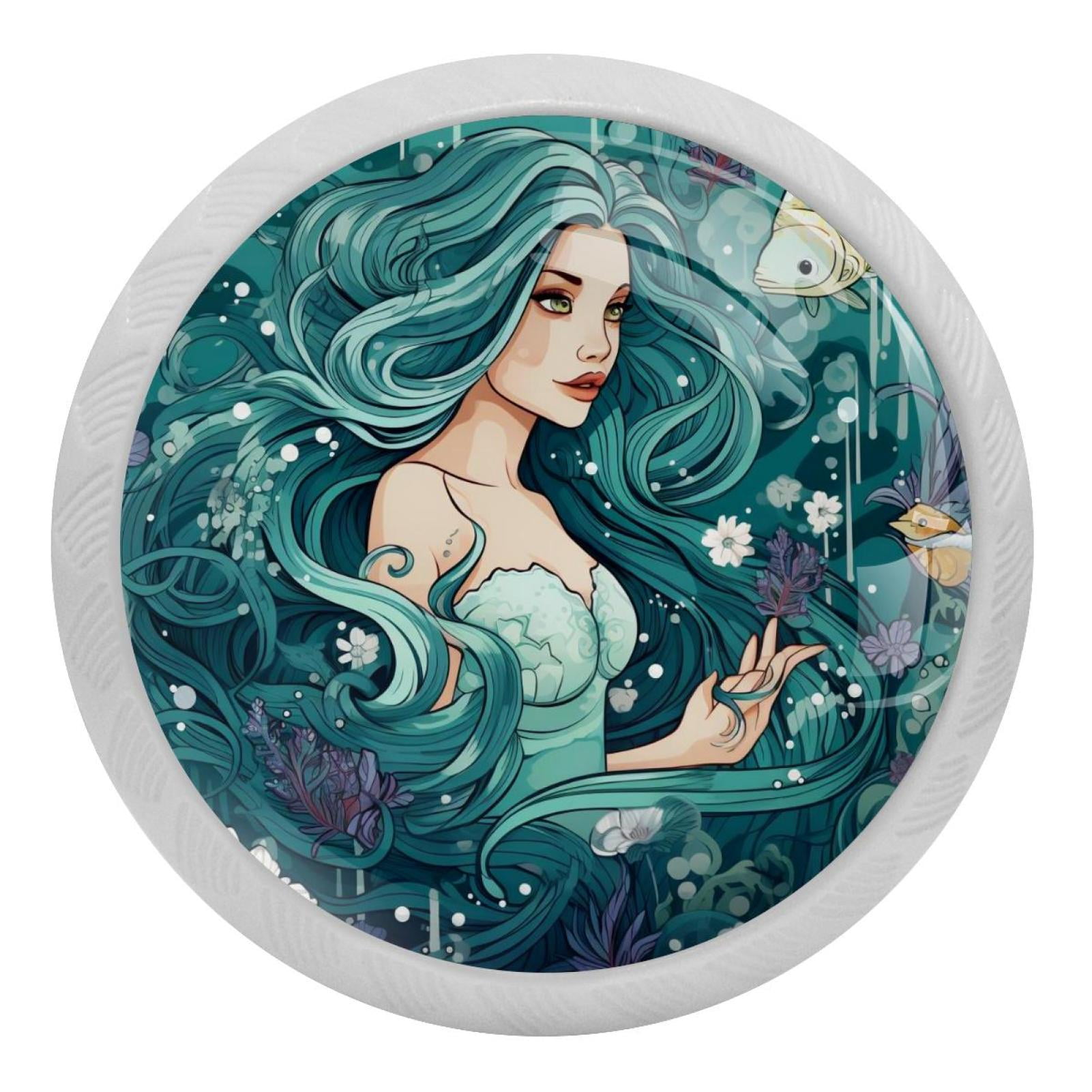 Mermaid Fluorescent Drawer Pulls with Screws, Round 4-Pack, Glow-in-the ...