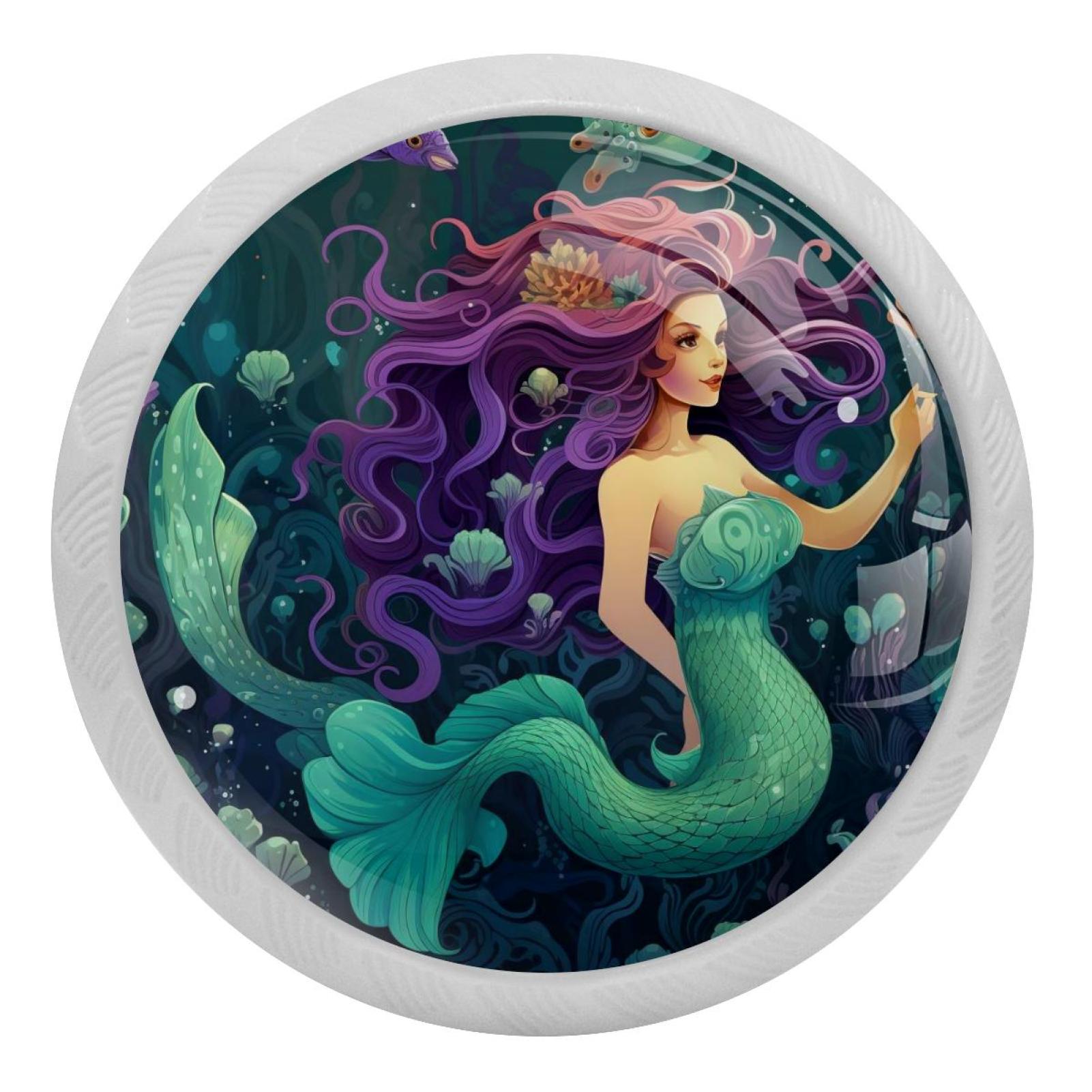 Mermaid Fluorescent Drawer Pulls with Screws: Round 4-Pack, Glow-in-the ...