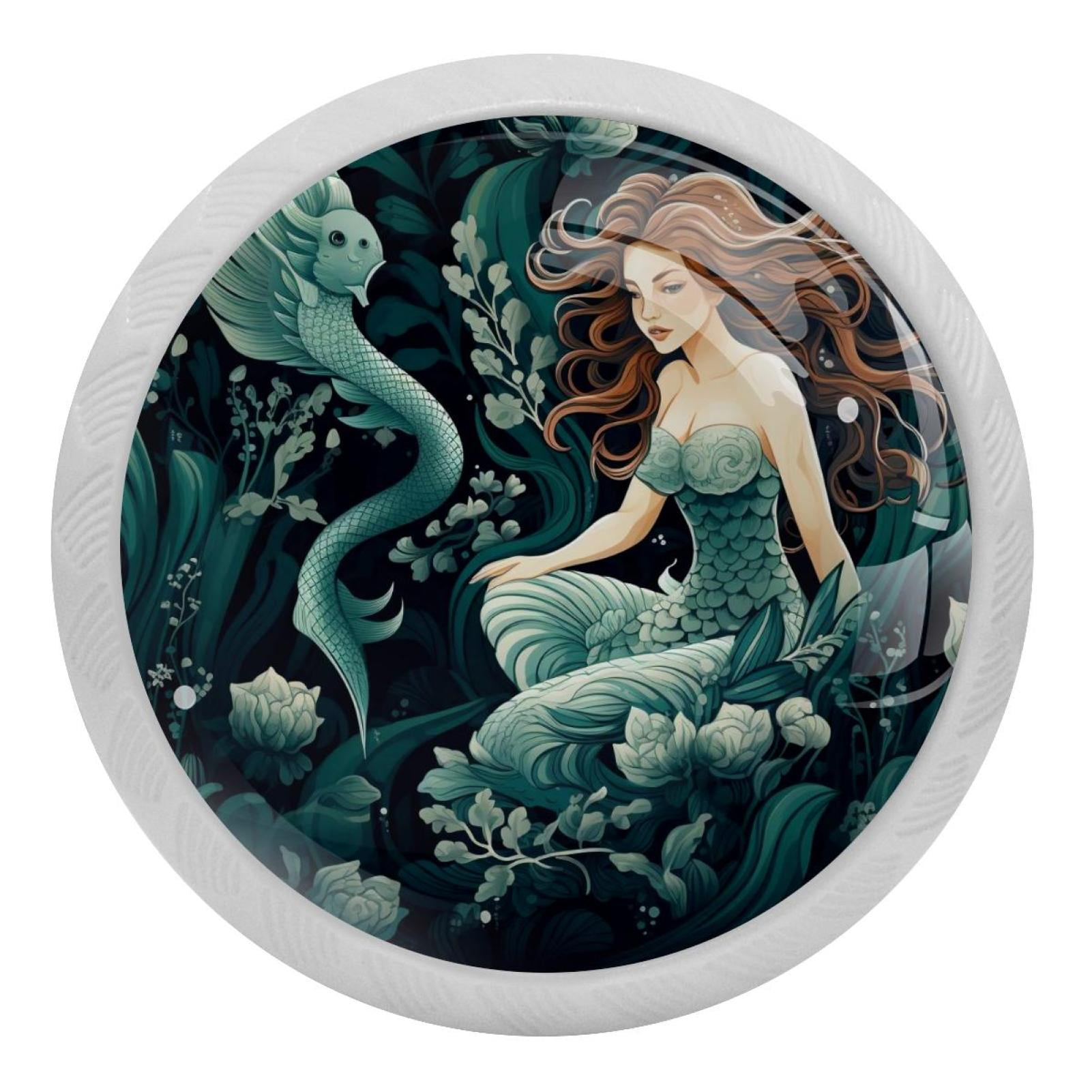 Mermaid Fluorescent Drawer Pulls with Screws - Round 4-Pack, Glow-in ...