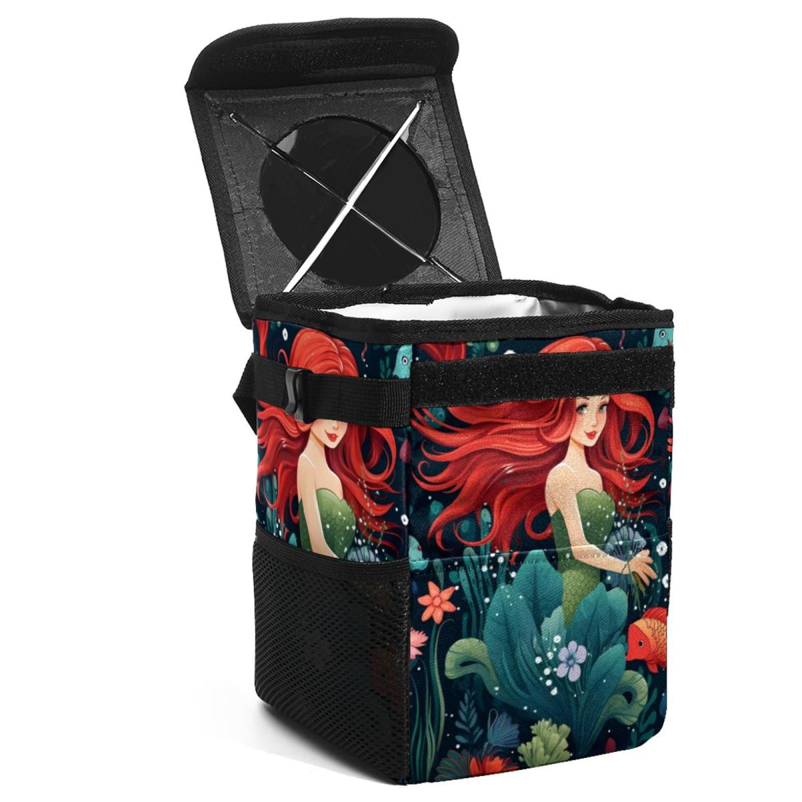 Mermaid Foldable Car Garbage Can with Lid, Leak-proof, Hanging Storage ...