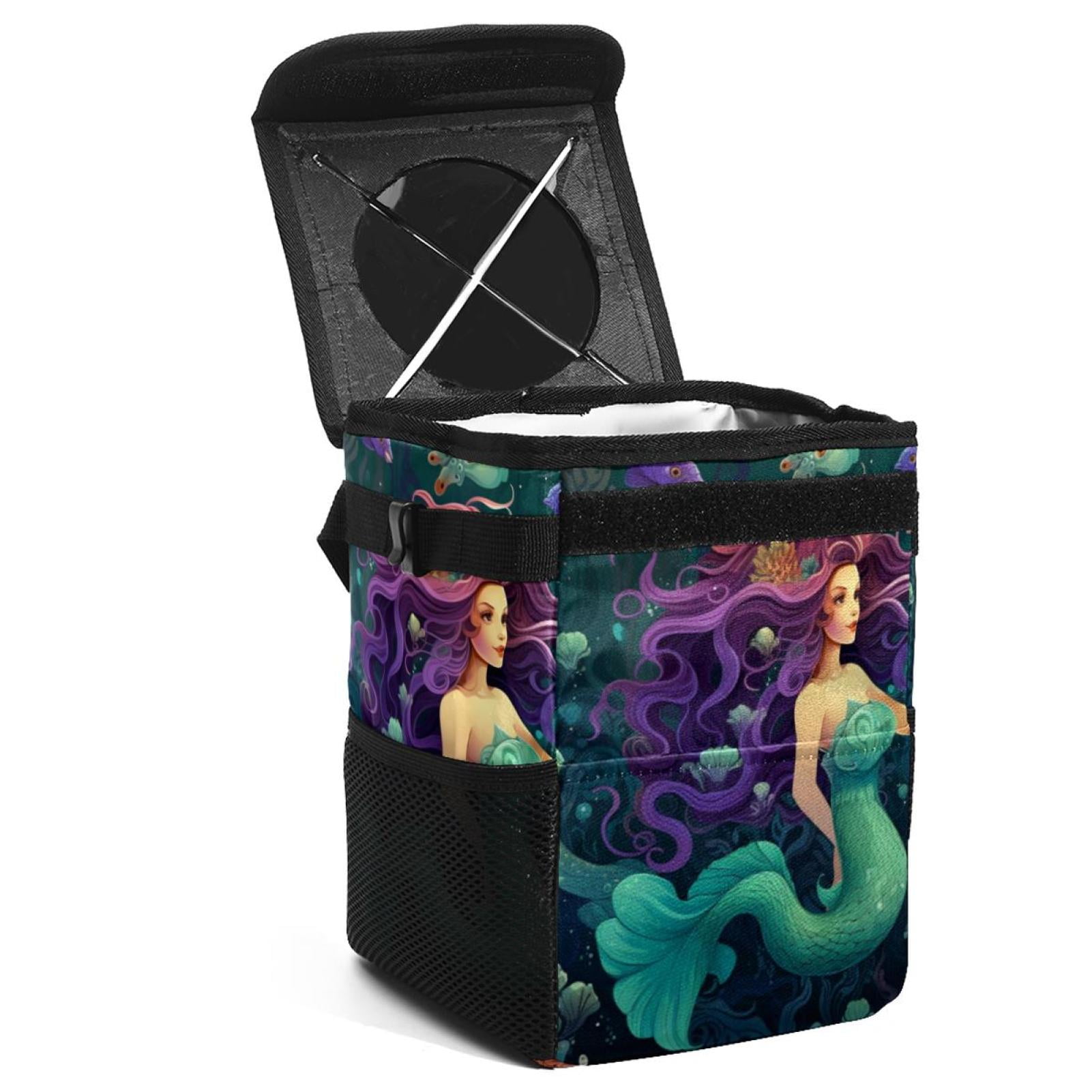 Mermaid Foldable Car Garbage Can with Lid, Leak-proof, Hanging Storage ...