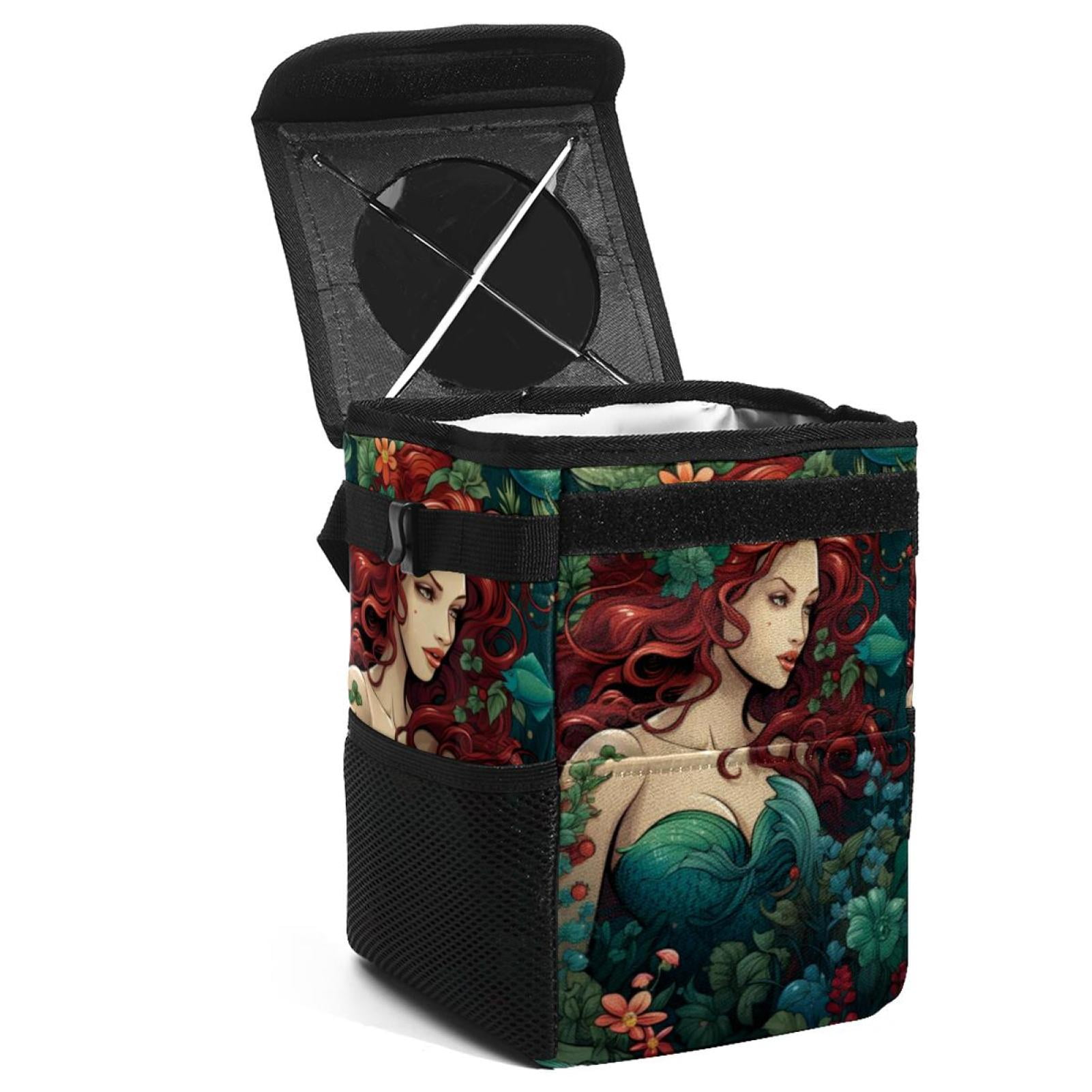 Mermaid Foldable Car Trash Bin Mini Trash Can with Lid, Leak-proof ...