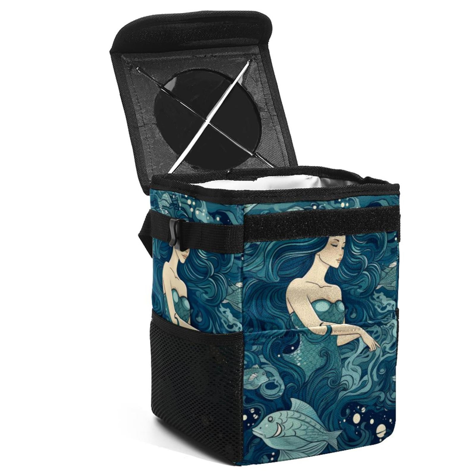 Mermaid Foldable Car Trash Bin with Lid, Leak-Proof, Hanging Storage ...