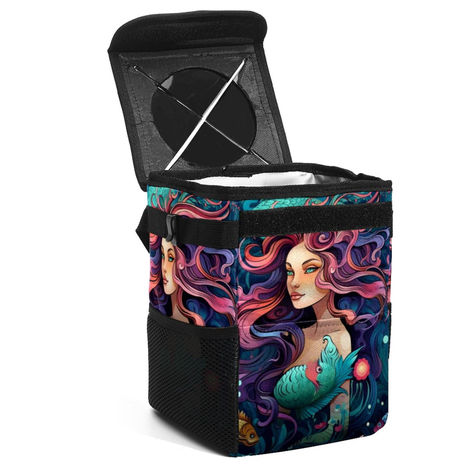 Mermaid Foldable Car Trash Bin with Lid, Leak-Proof, Hanging Storage ...