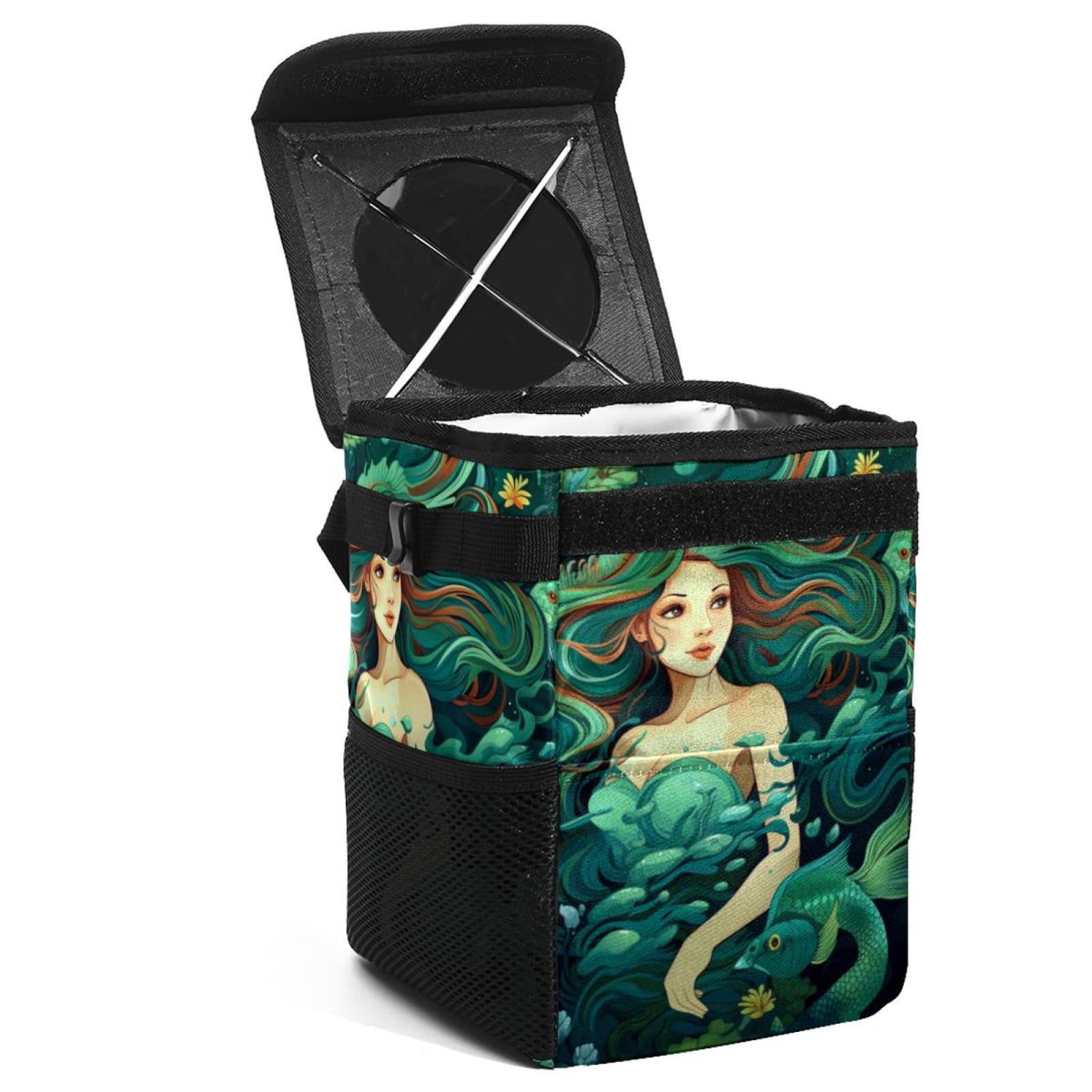 Mermaid Foldable Car Trash Bin with Lid, Leak-Proof, Hanging Storage ...