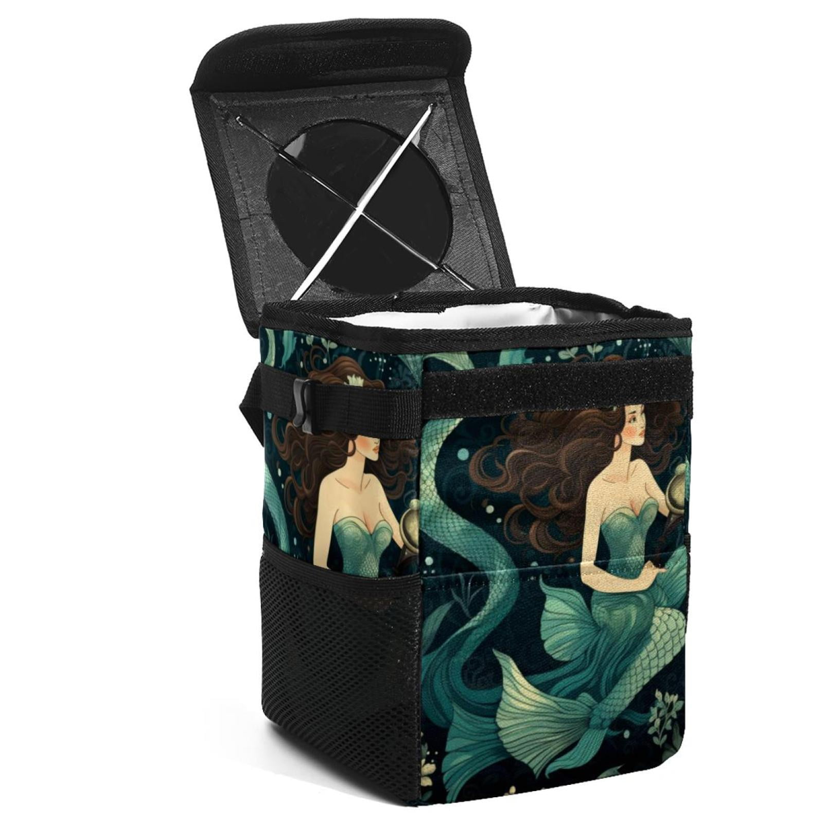Mermaid Foldable Car Trash Can with Lid, Leak-Proof, and Hanging ...