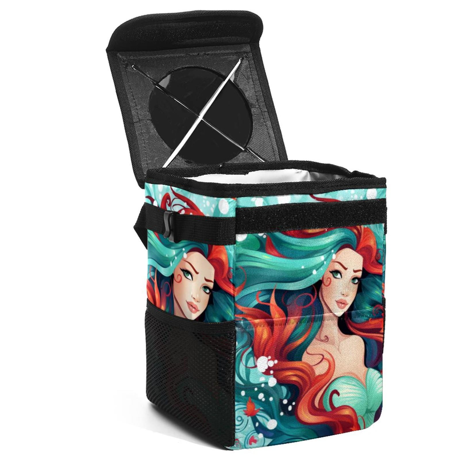Mermaid Foldable Car Trash Can with Lid, Leak-proof Hanging Storage Bag ...