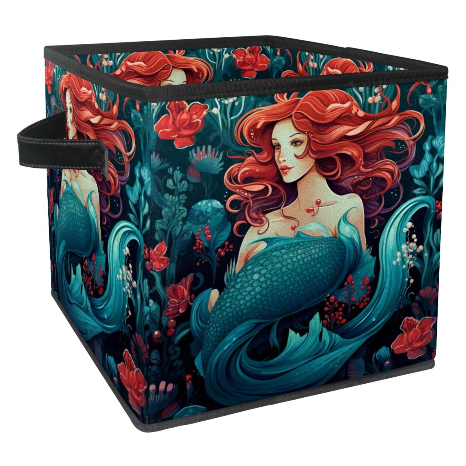 Mermaid Foldable Clothes Toy Storage Bins with Handle, 10.8"x10.5"x10.6 ...