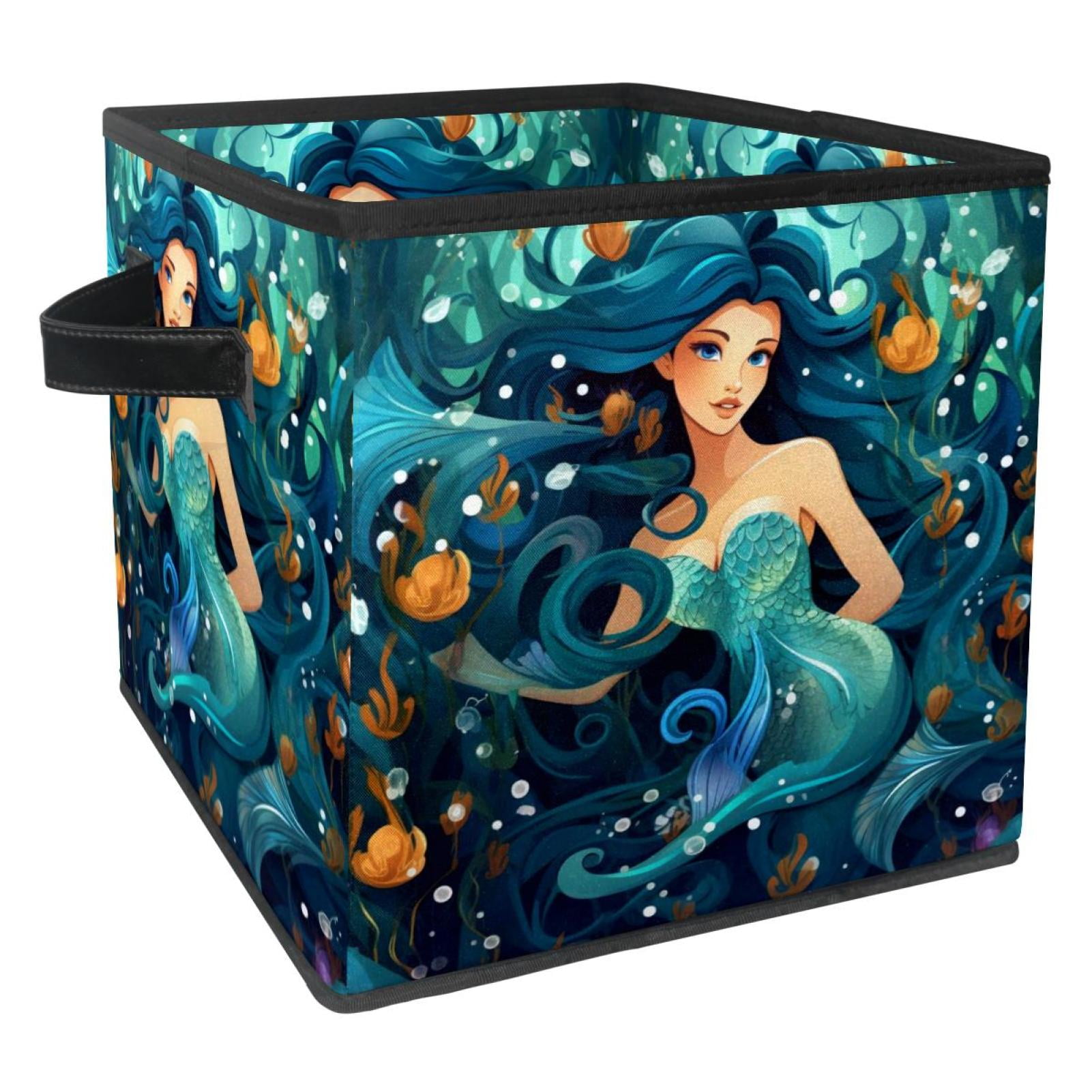 Mermaid Foldable Storage Basket Cube Organizer with Handle, 10.8"x10.5 ...