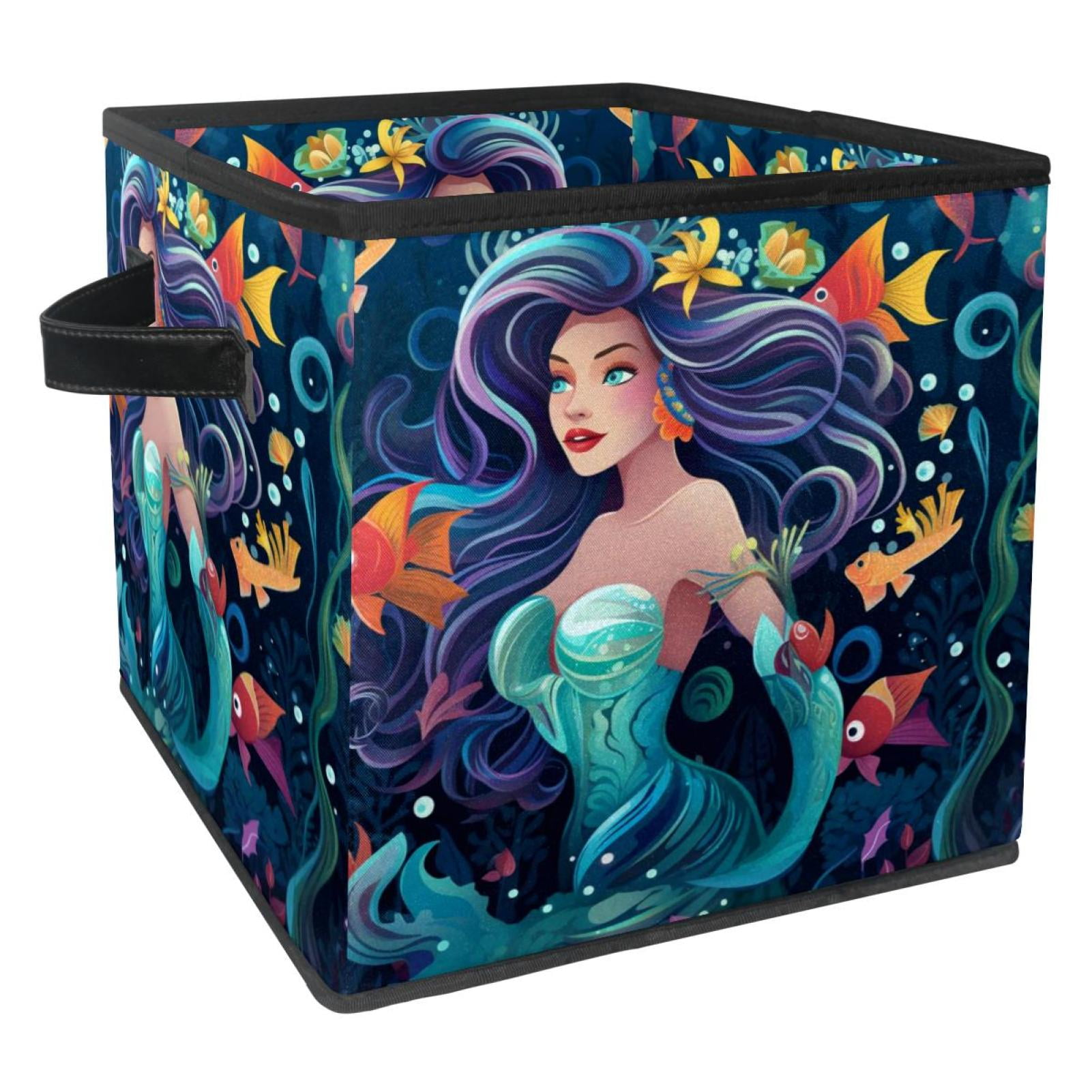 Mermaid Foldable Storage Bins with Handle, 10.8"x10.5"x10.6", Large ...