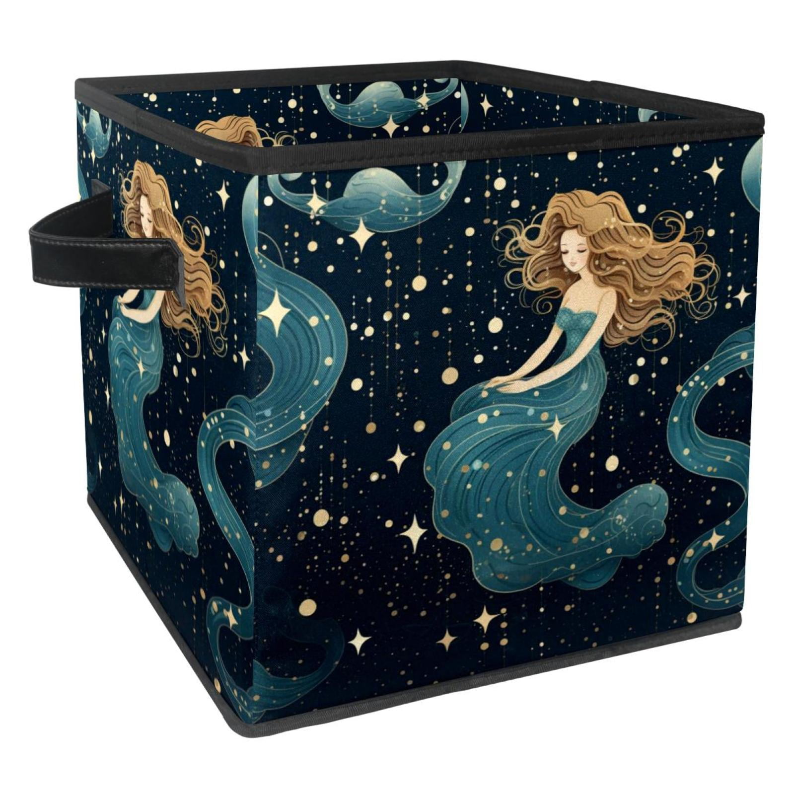 Mermaid Foldable Storage Box with Handle, 10.8"x10.5"x10.6", Large ...