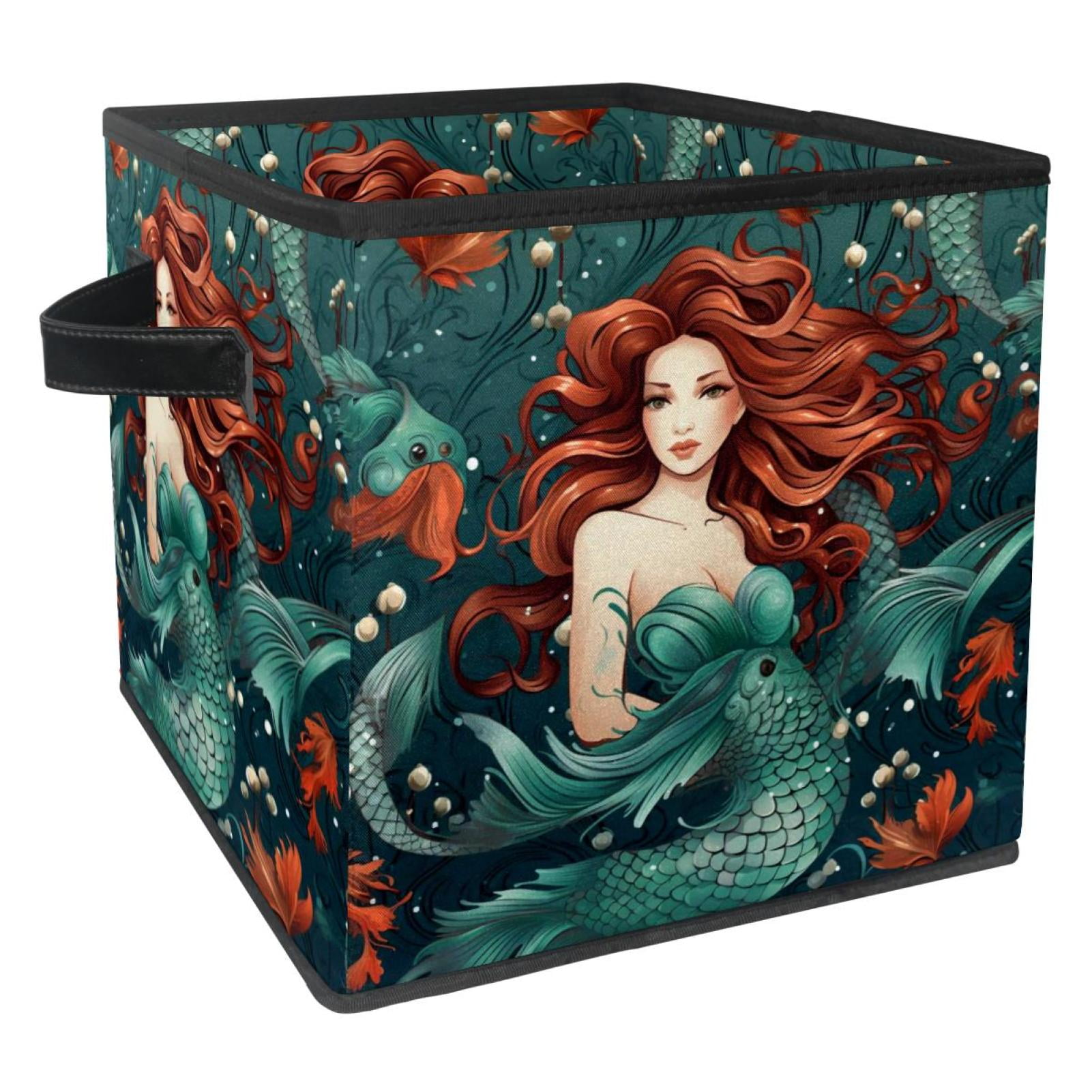 Mermaid Foldable Storage Box with Handle, 10.8"x10.5"x10.6", Large ...
