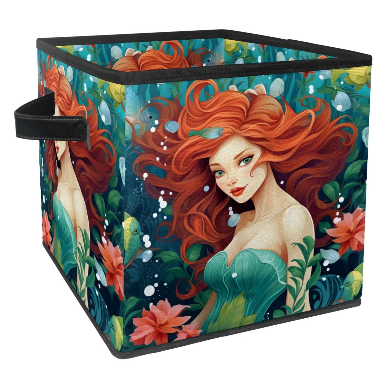 Mermaid Foldable Storage Cubes with Handle, 10.8"x10.5"x10.6", Large ...