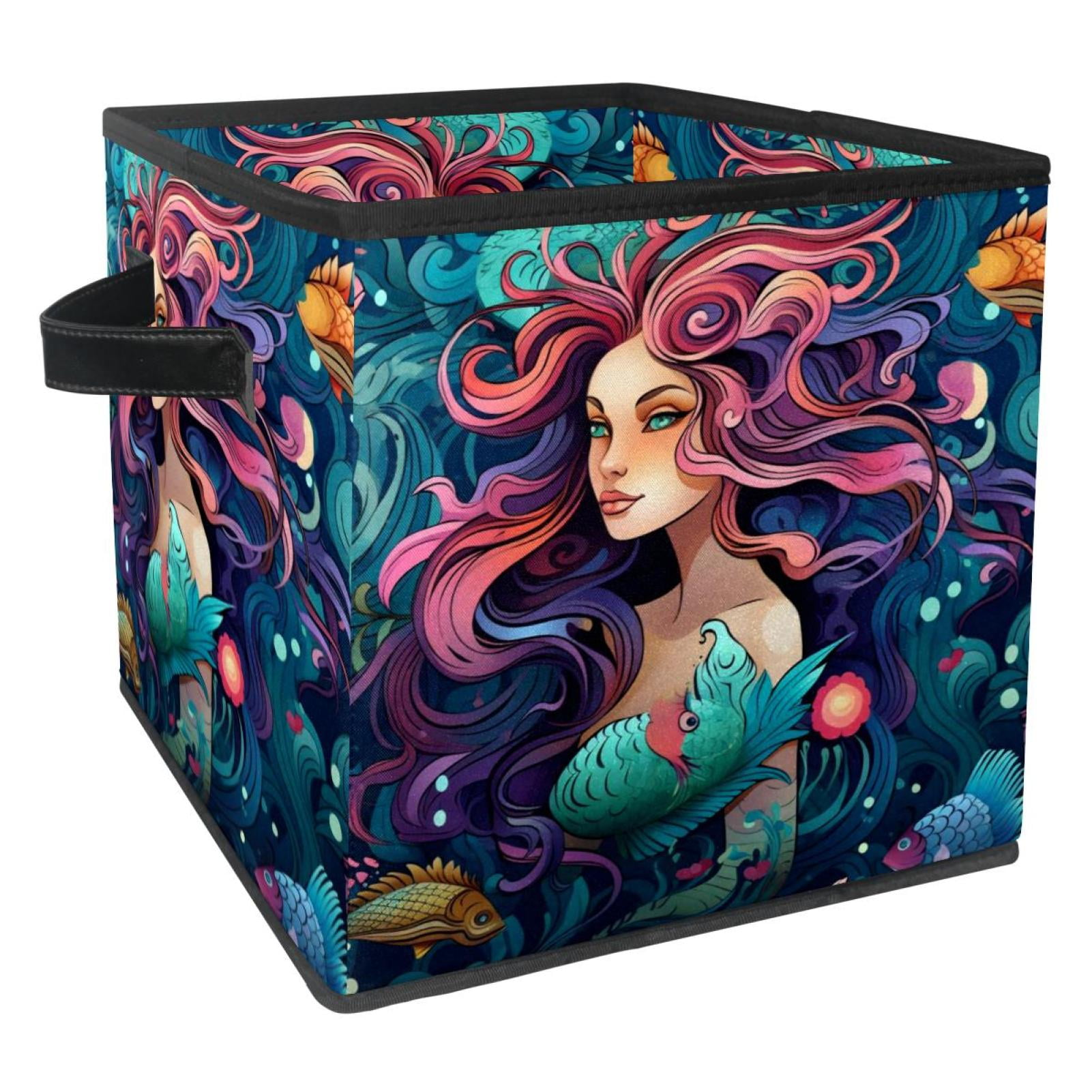 Mermaid Foldable Toy Box Organizer Bins Storage Cubes with Handle, 10.8 ...