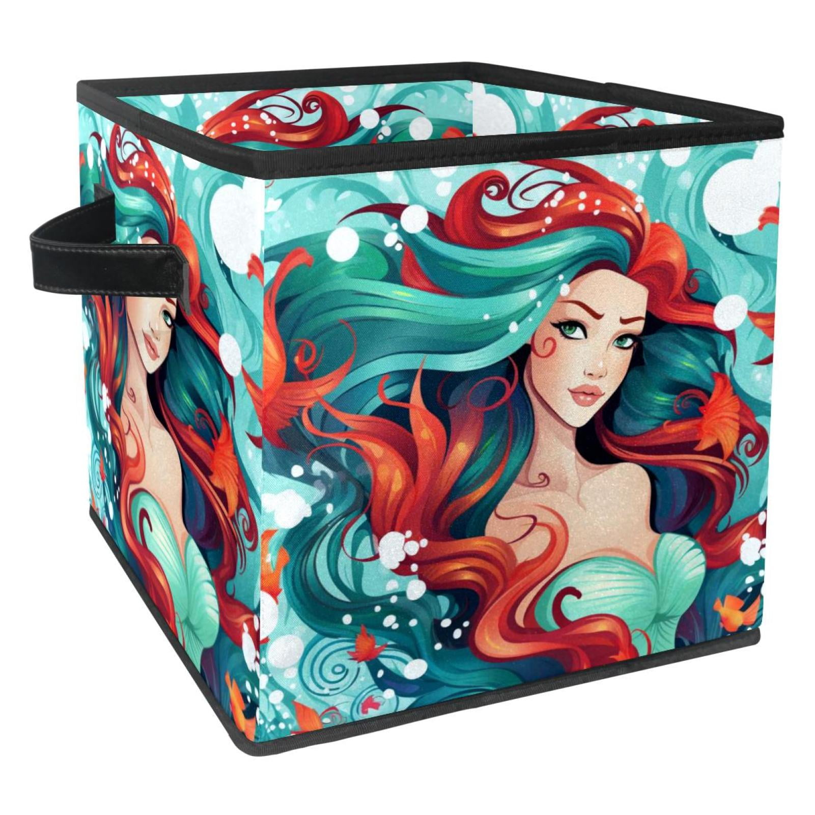 Mermaid Foldable Toy Box with Handle, 10.8"x10.5"x10.6", Large Capacity ...